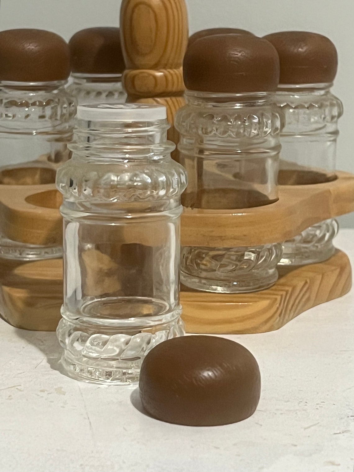 Wooden Table Top Spice Rack With Six Glass Bottles - Etsy