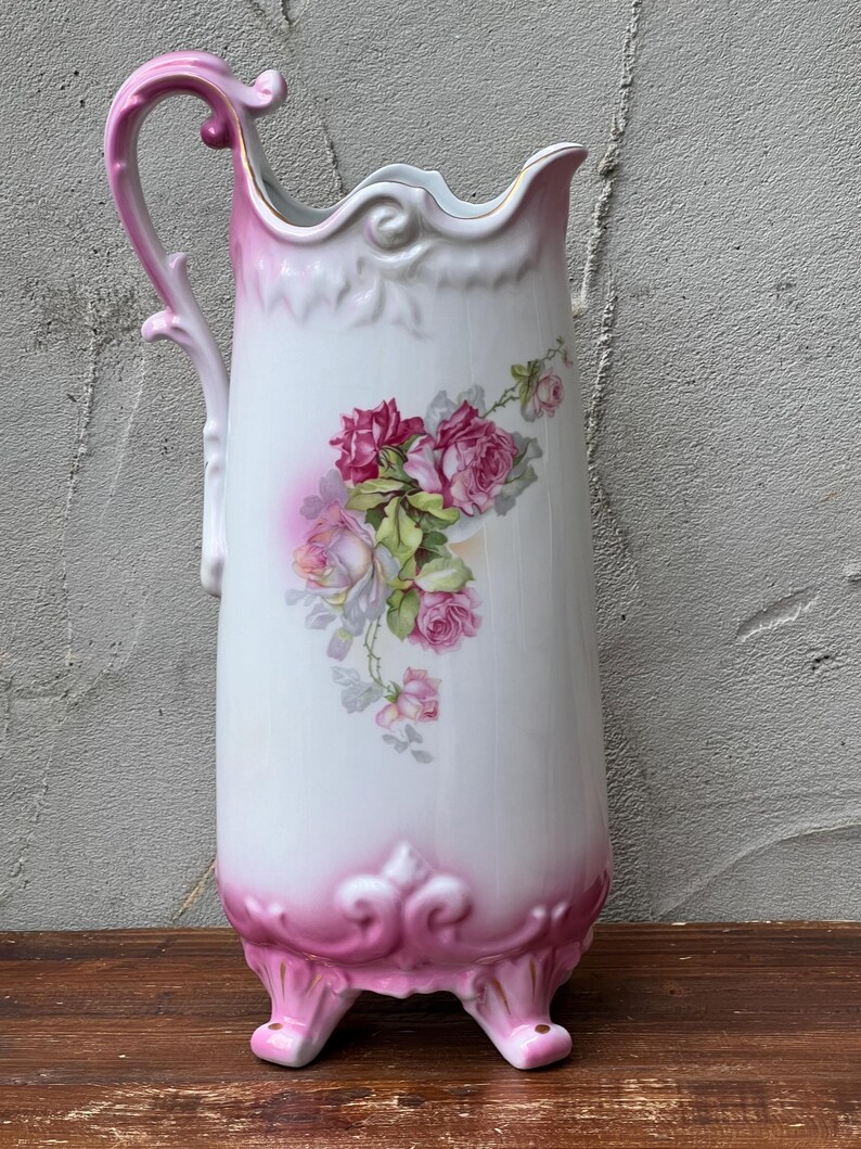 Antique Hand Painted Nippon Water Pitcher and Glasses Pink and Gold ...
