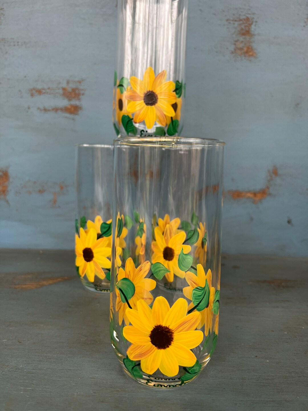 Set of 4 Cheerful Hand Painted Sunflower Glasses - Etsy