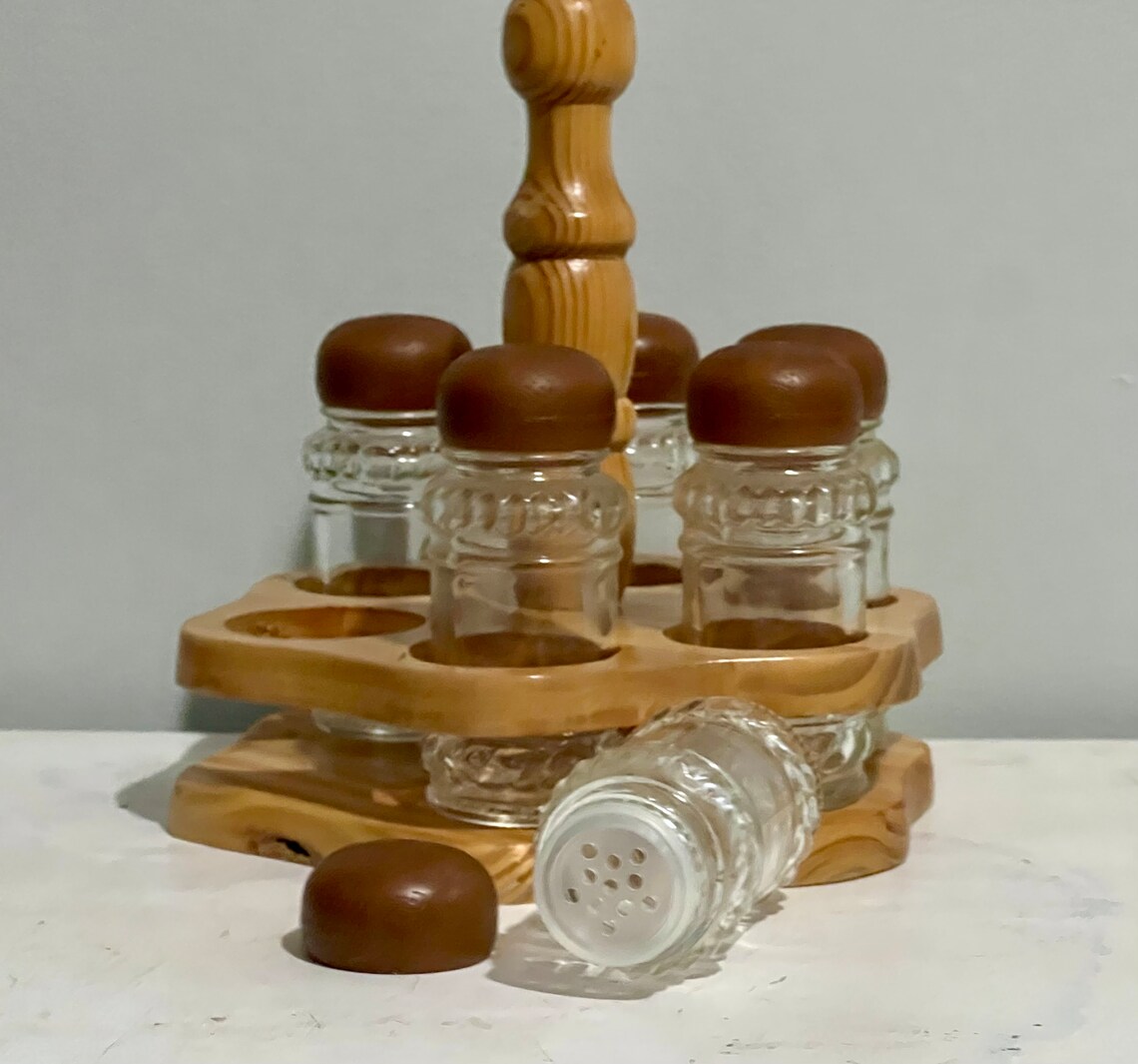 Wooden Table Top Spice Rack With Six Glass Bottles - Etsy