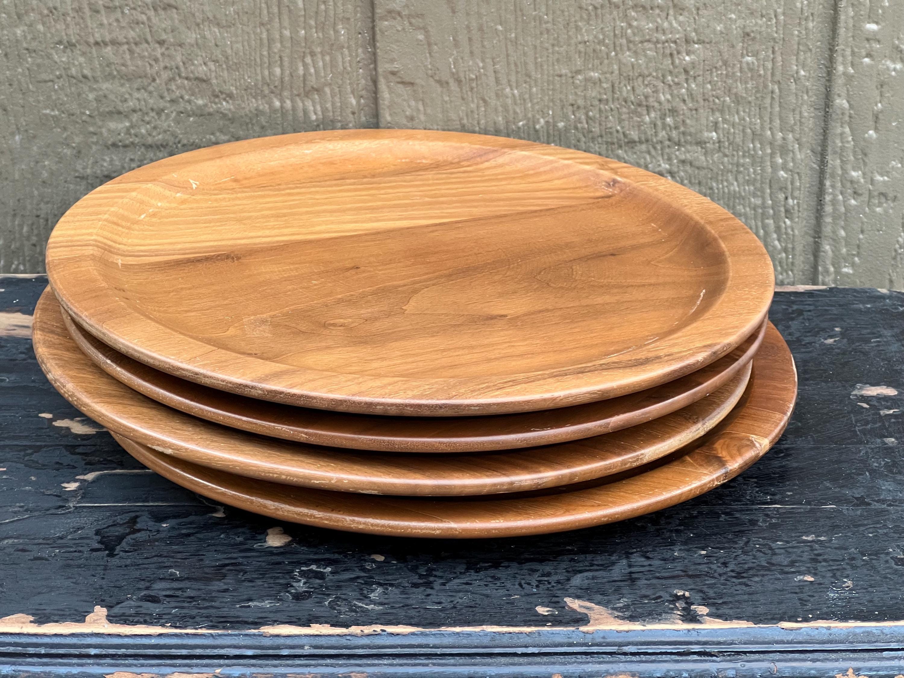 Set of 4 Vintage Monkey Pod Wood Round Plates; Wooden Playe Chargers ...