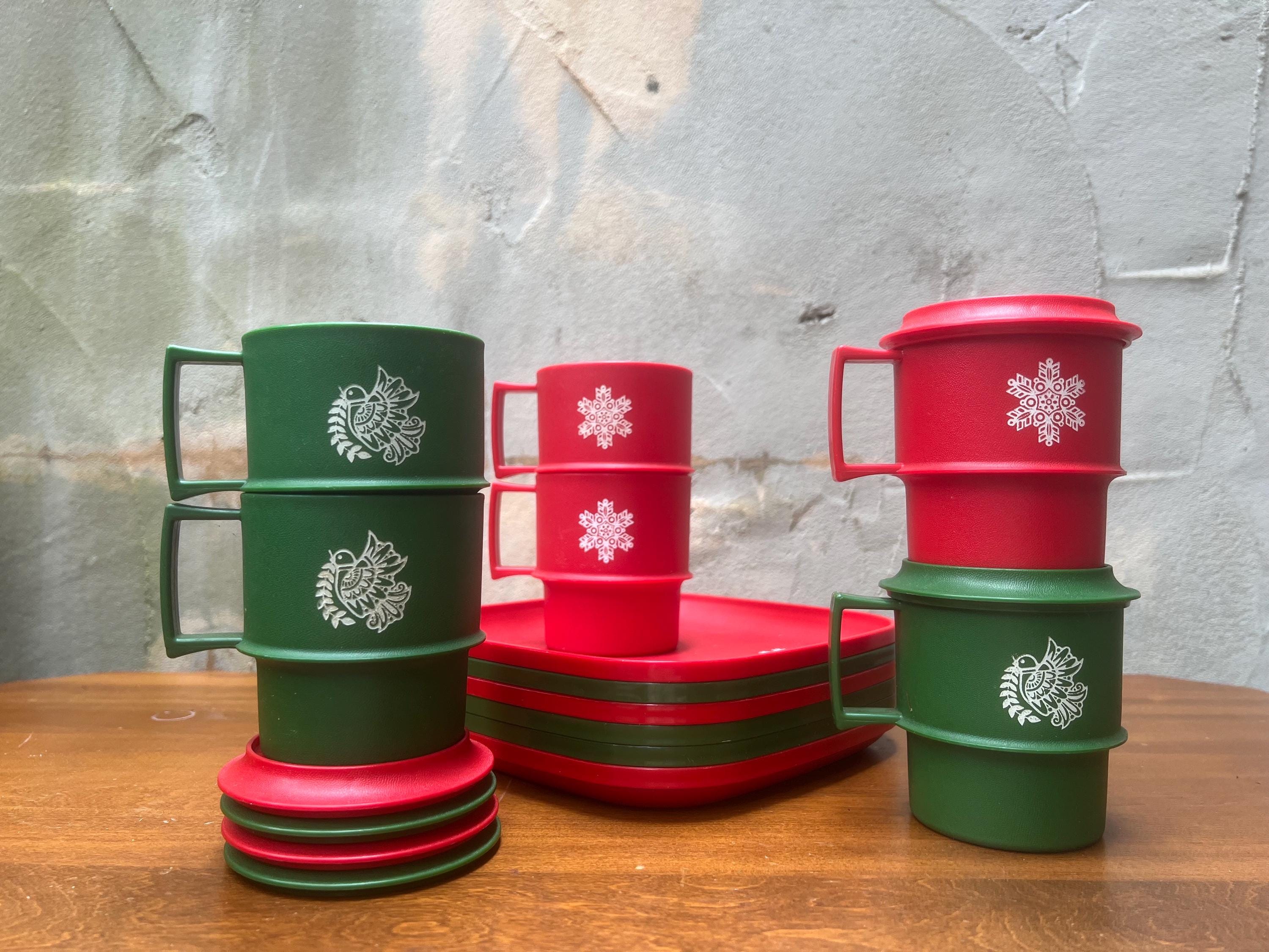 Vintage Tupperware Christmas Snack Set Vintage Red and Green Tupperware ...