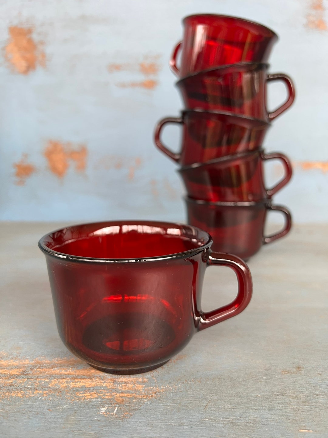 Set of 6 Vintage Arcoroc Ruby Cups - Etsy