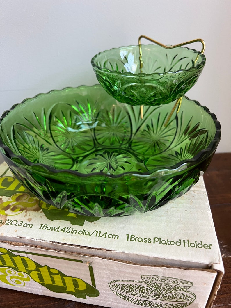Interesting Vintage Green Glass Chip And Dip Set Gallery