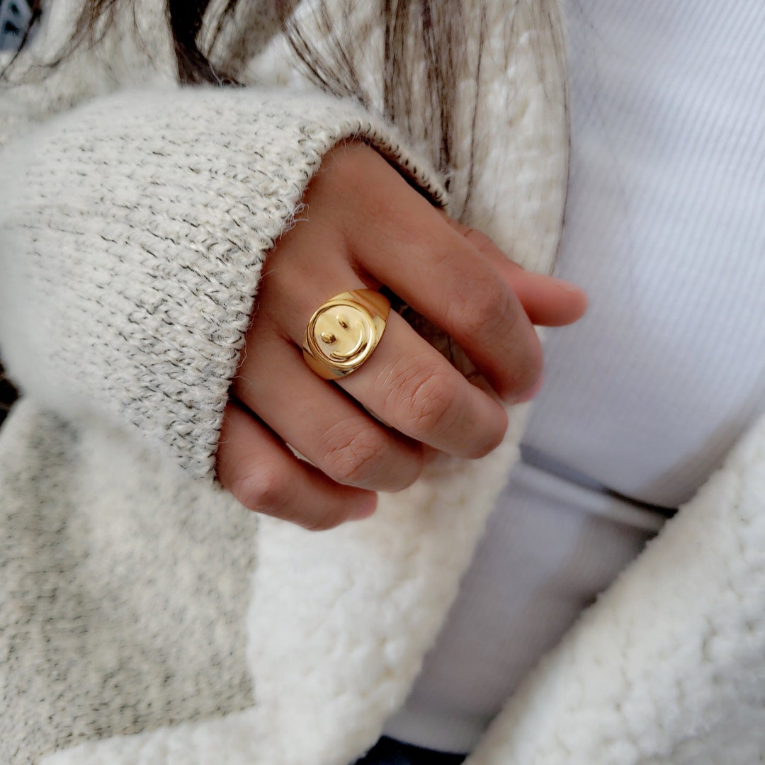 18K Gold Smiley Face Ring Adjustable Happy Face Friendship - Etsy