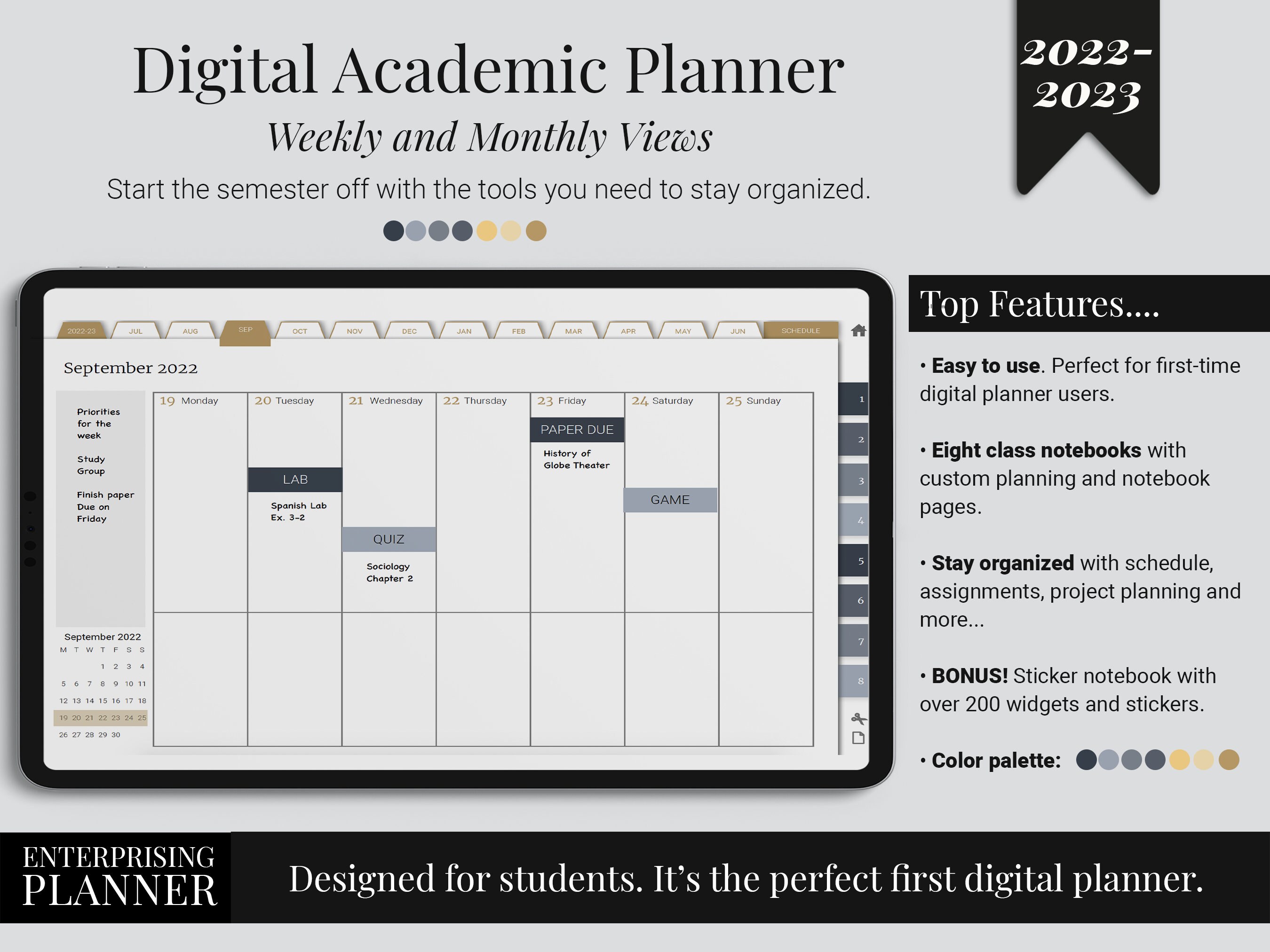 Student Digital Planner 2022 2023, Minimalistic, Goodnotes Planner ...