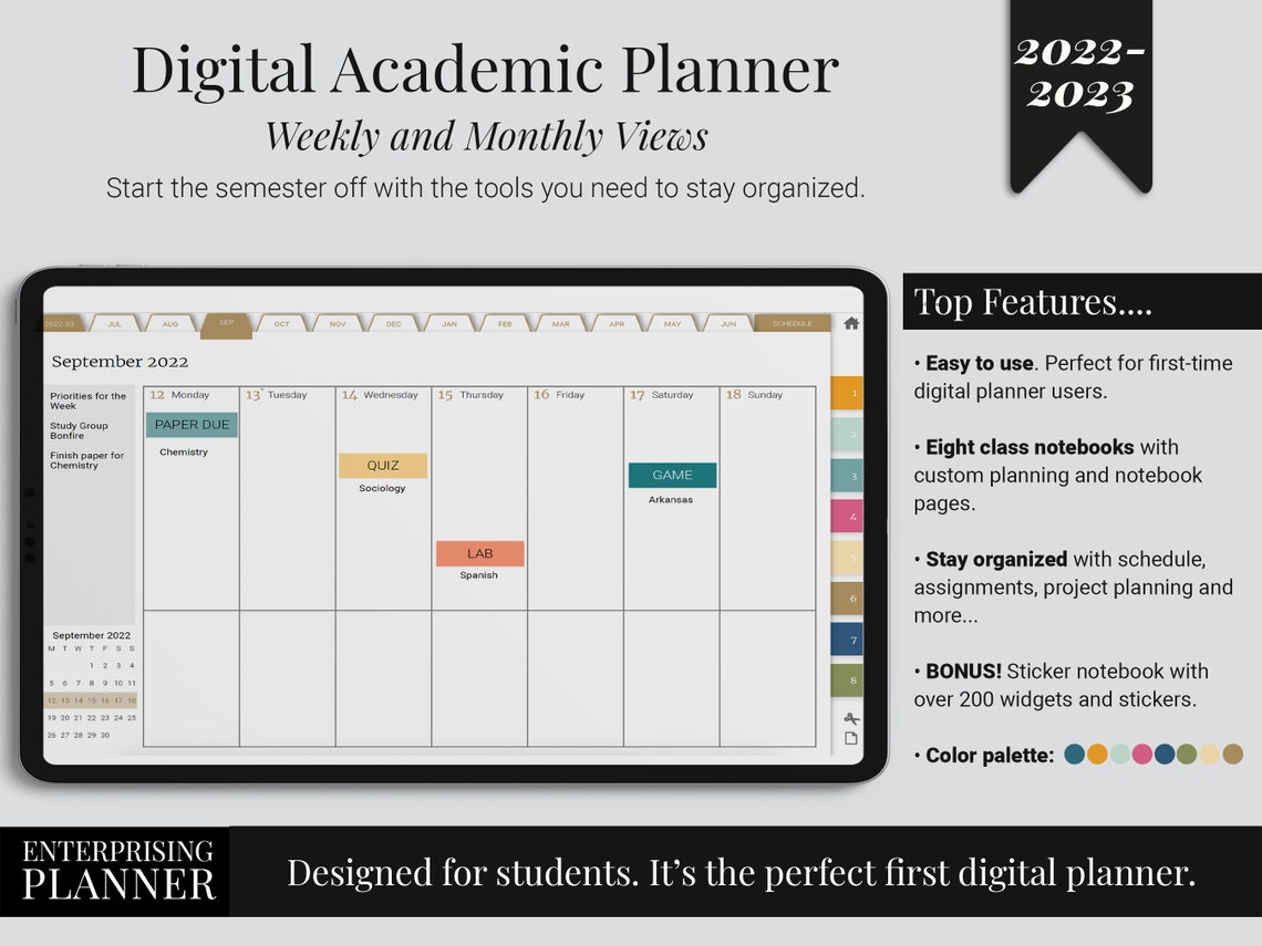 Academic Digital Planner 2022 2023, Bright Colors, Goodnotes Planner ...