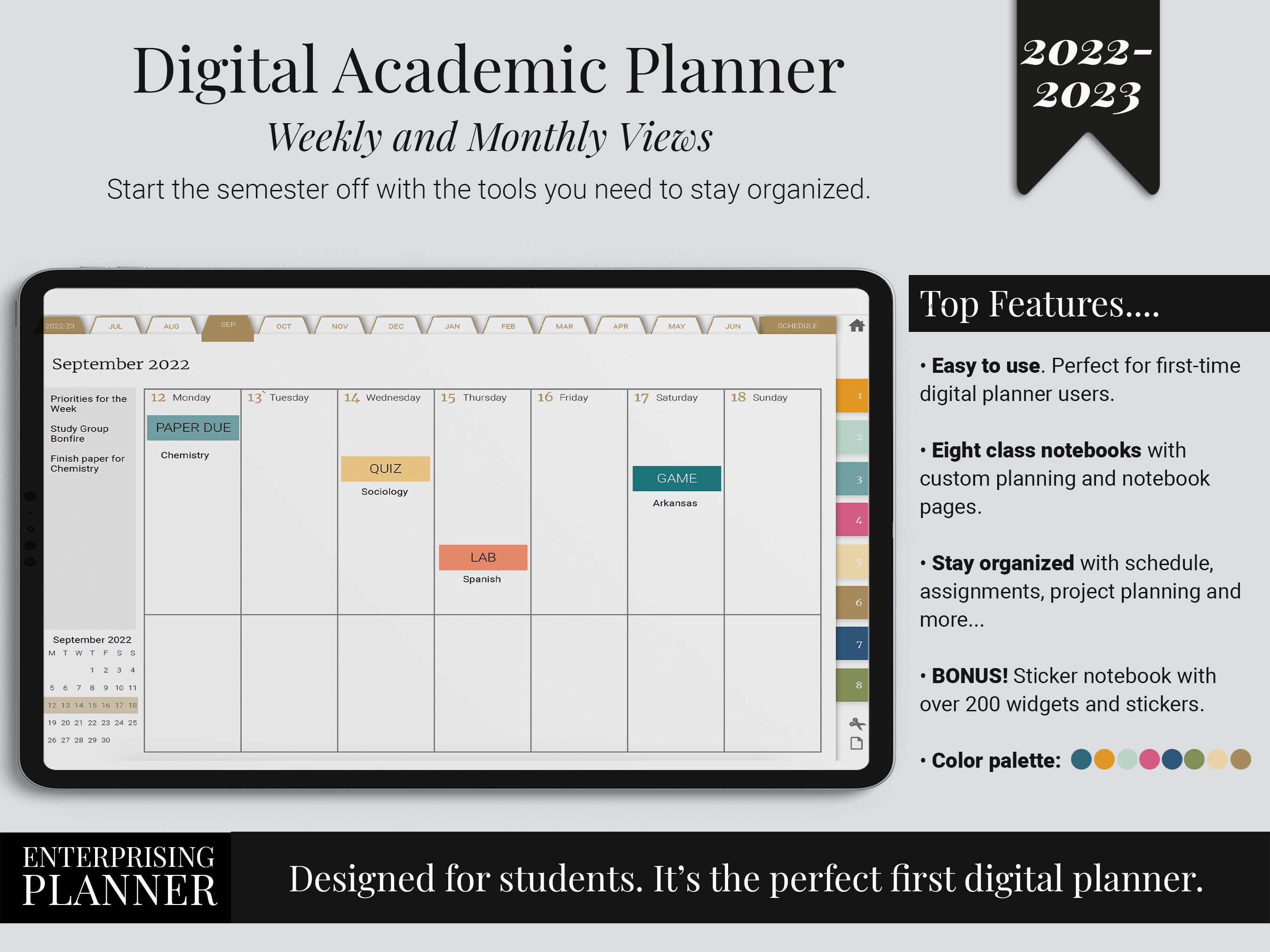 Academic Digital Planner 2022 2023, Bright Colors, Goodnotes Planner ...