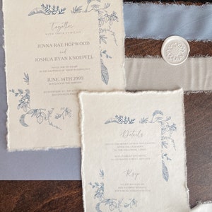 Deckled Edge Paper Wedding Invitation Suite / Chiffon Ribbon / Wax Seals / Deckled Paper ...