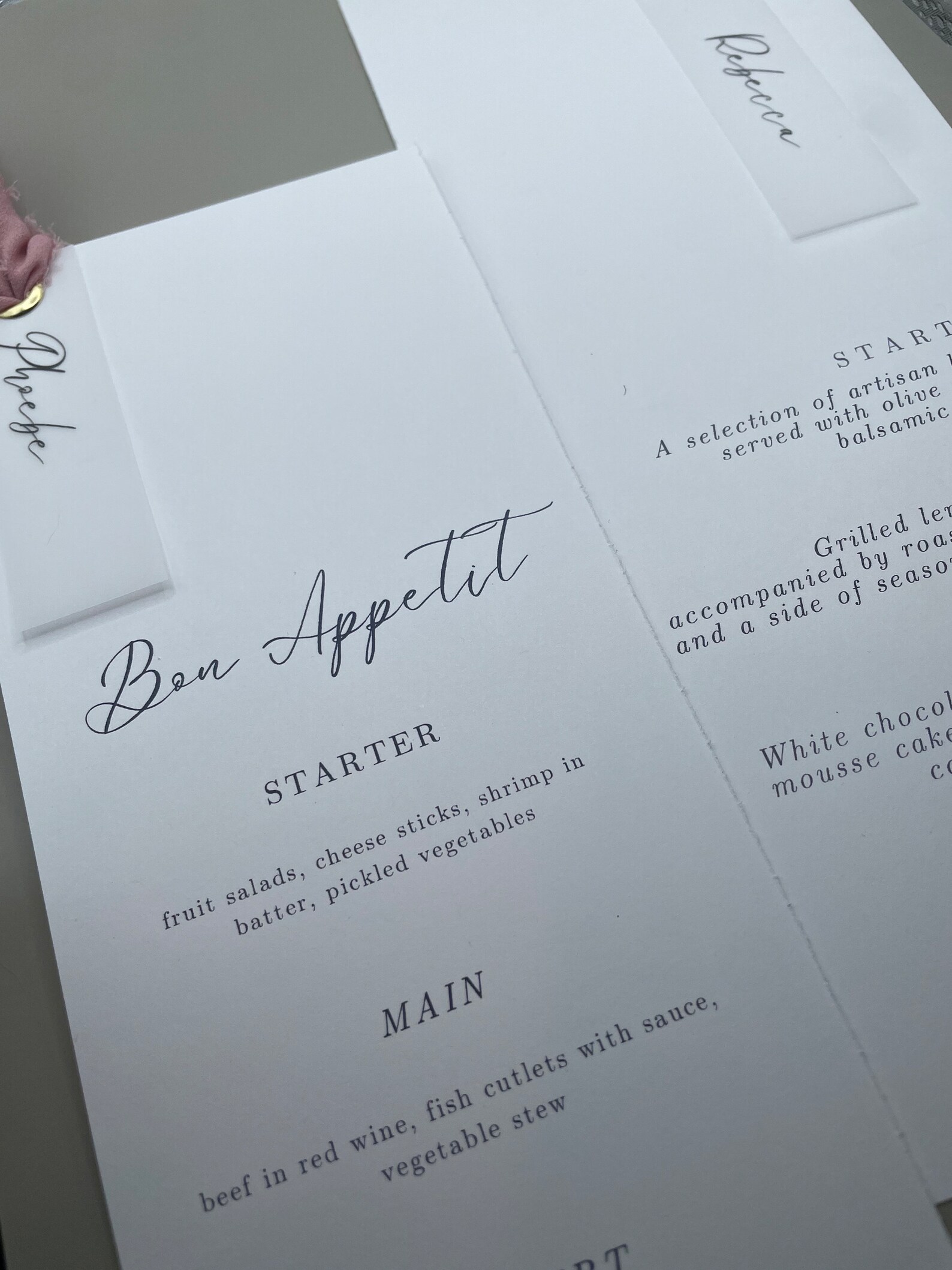 Custom Wedding Menu Card: Vellum Place Card With Chiffon Ribbon & Wax ...