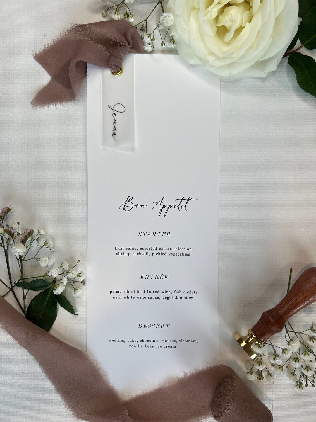 Custom Menu Cards With Chiffon Ribbon and Wax Seals / Vellum Place ...