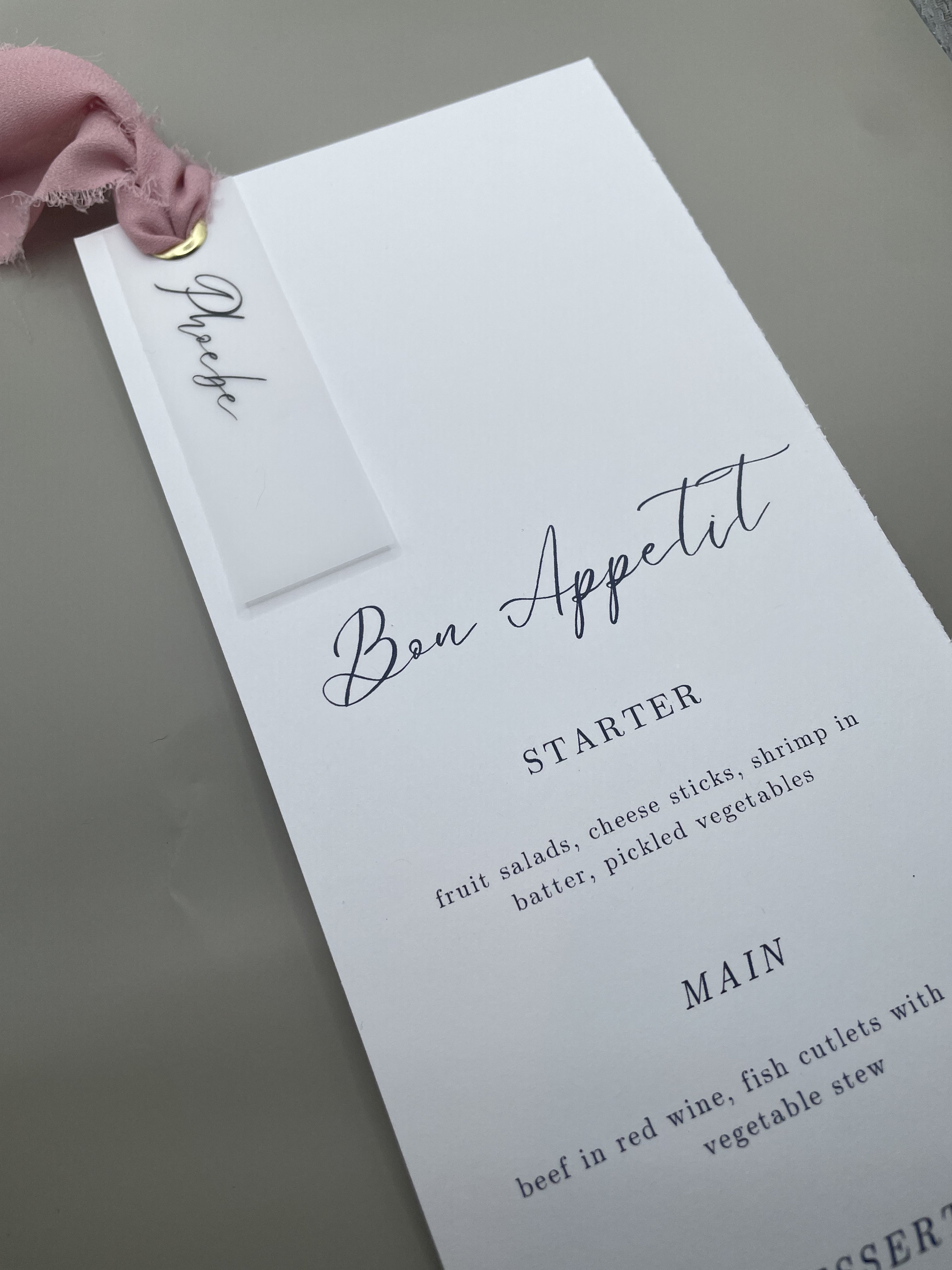 Custom Wedding Menu Card: Vellum Place Card With Chiffon Ribbon & Wax ...