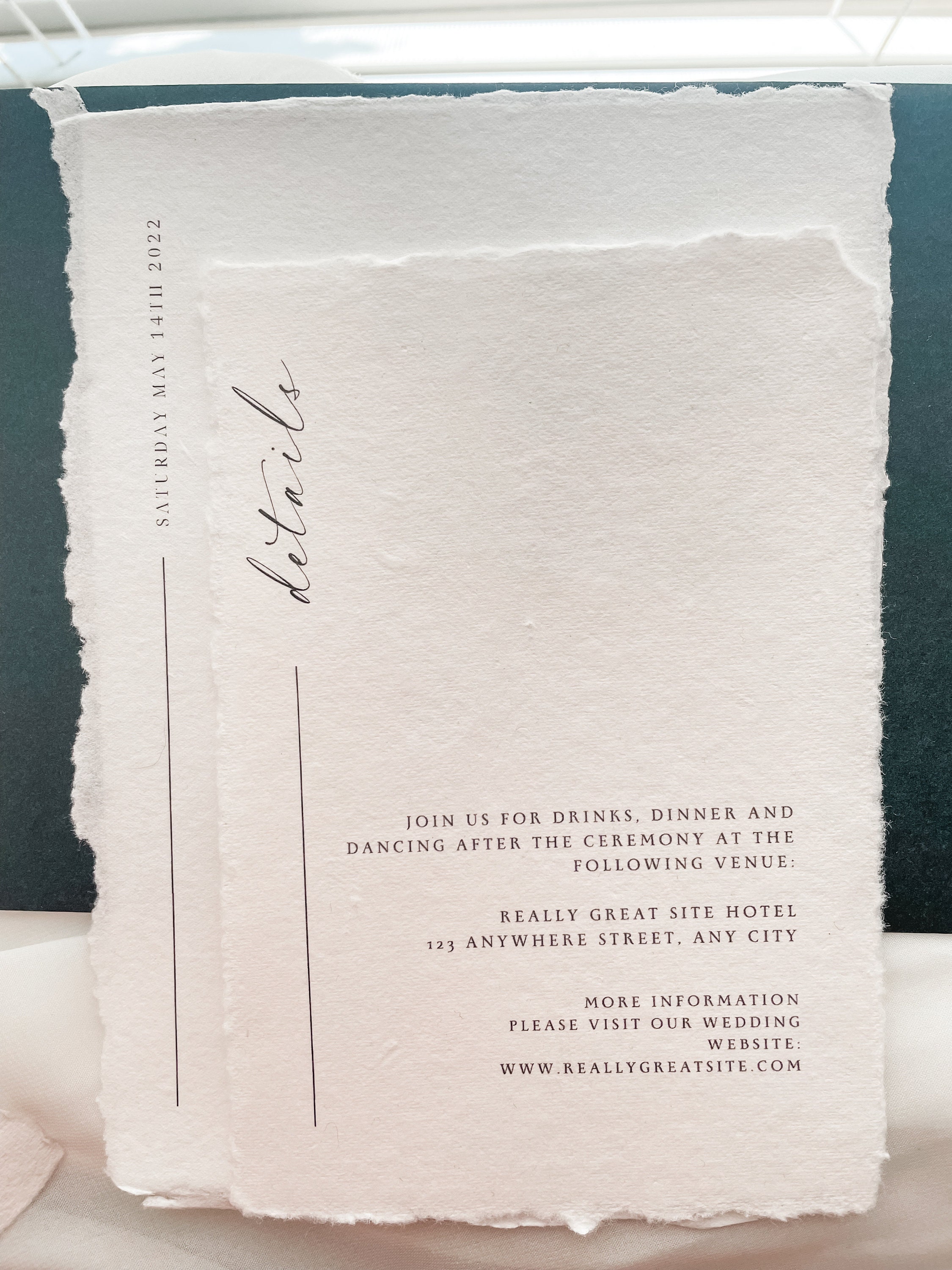 Deckled Edge Paper Wedding Invitation Suite With Chiffon Ribbon and Wax ...
