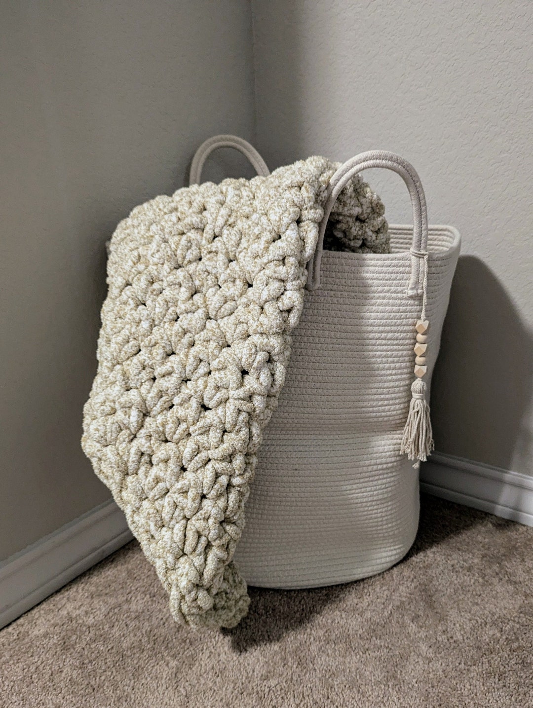 Splotchy White and Tan Chunky Baby Blanket - Handcrafted Crochet Baby ...