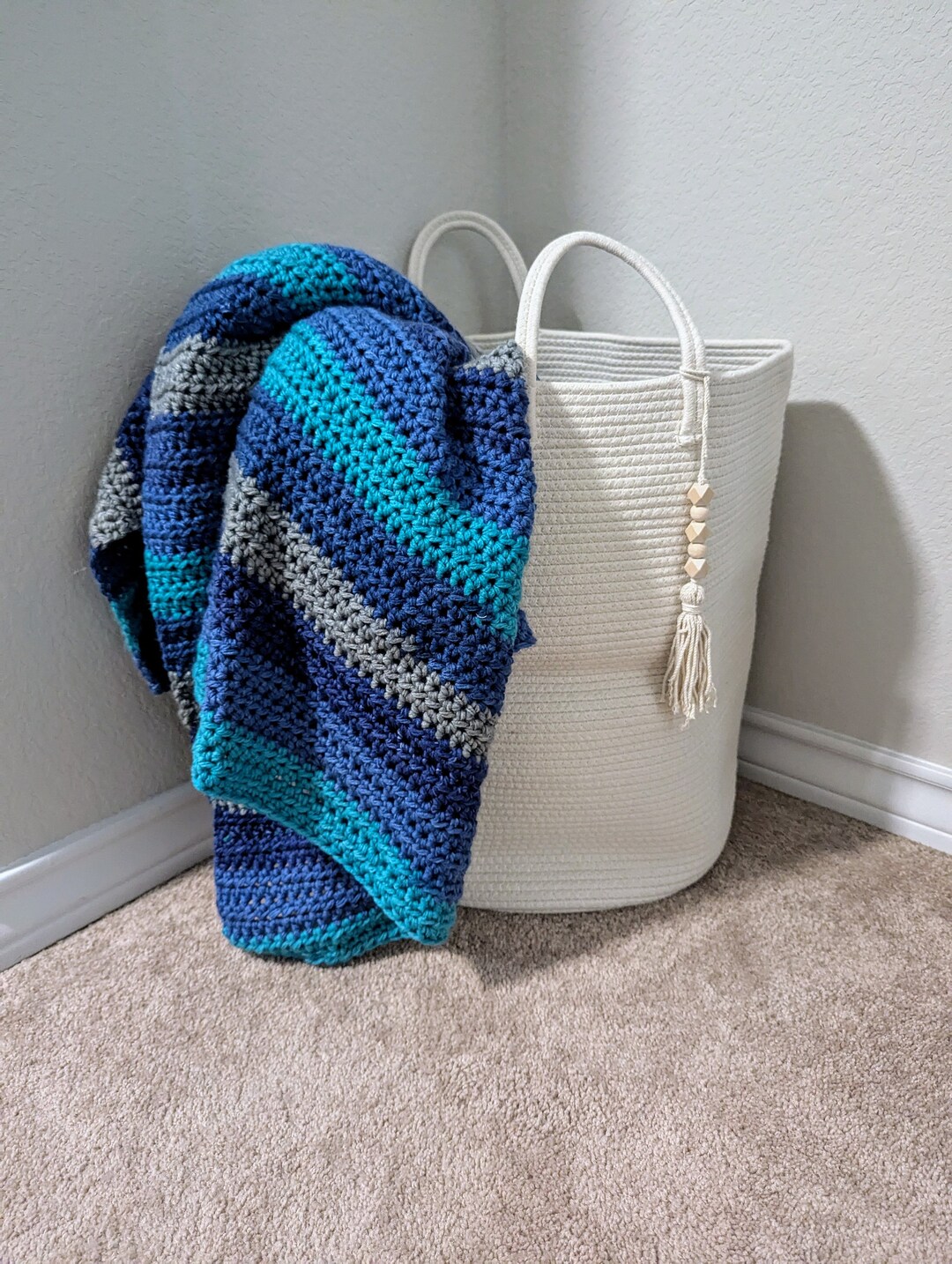 Elegant Shades of Blue Crochet Blanket - Handcrafted Crocheted Blanket ...