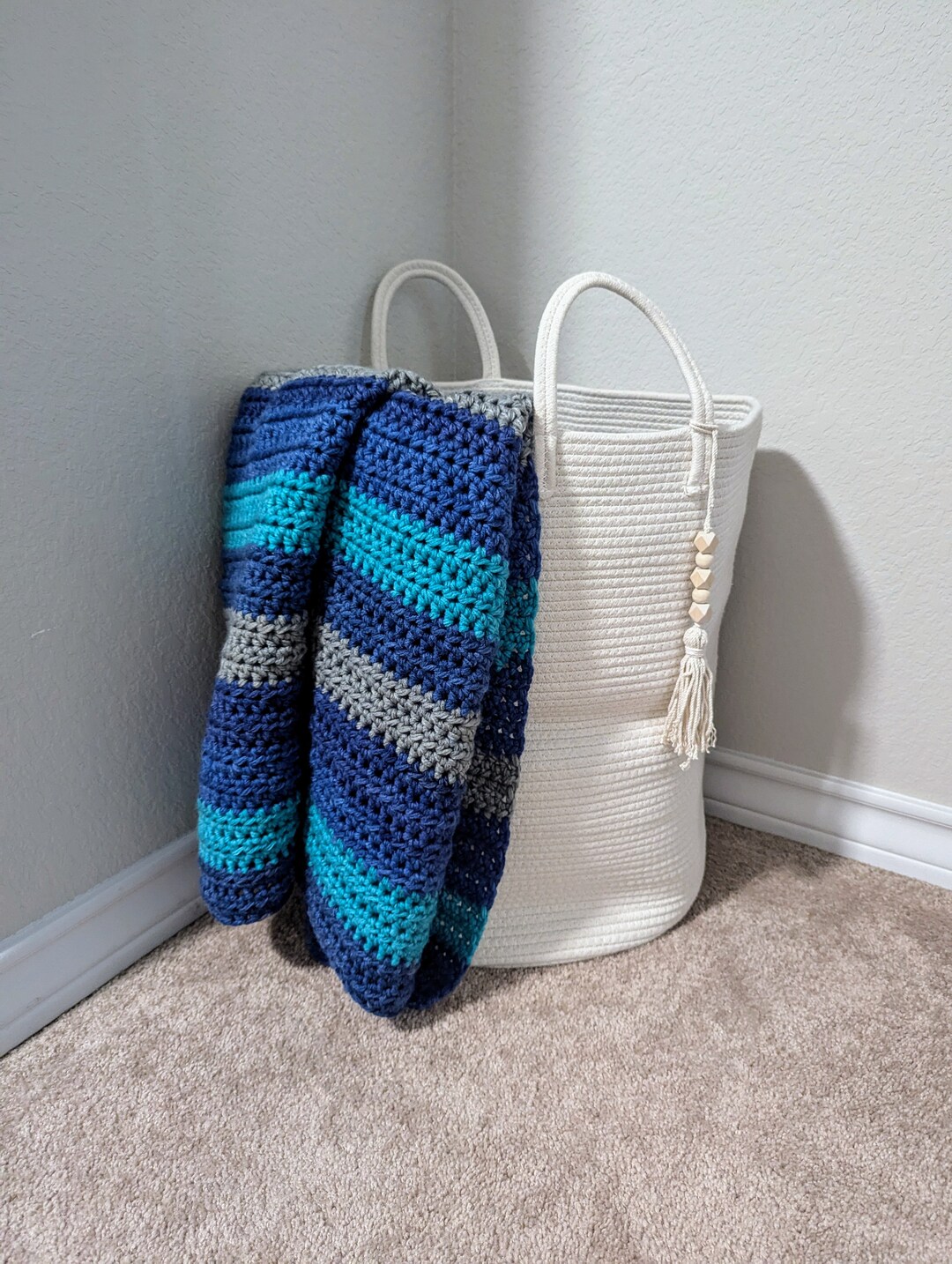 Elegant Shades of Blue Crochet Blanket - Handcrafted Crocheted Blanket ...