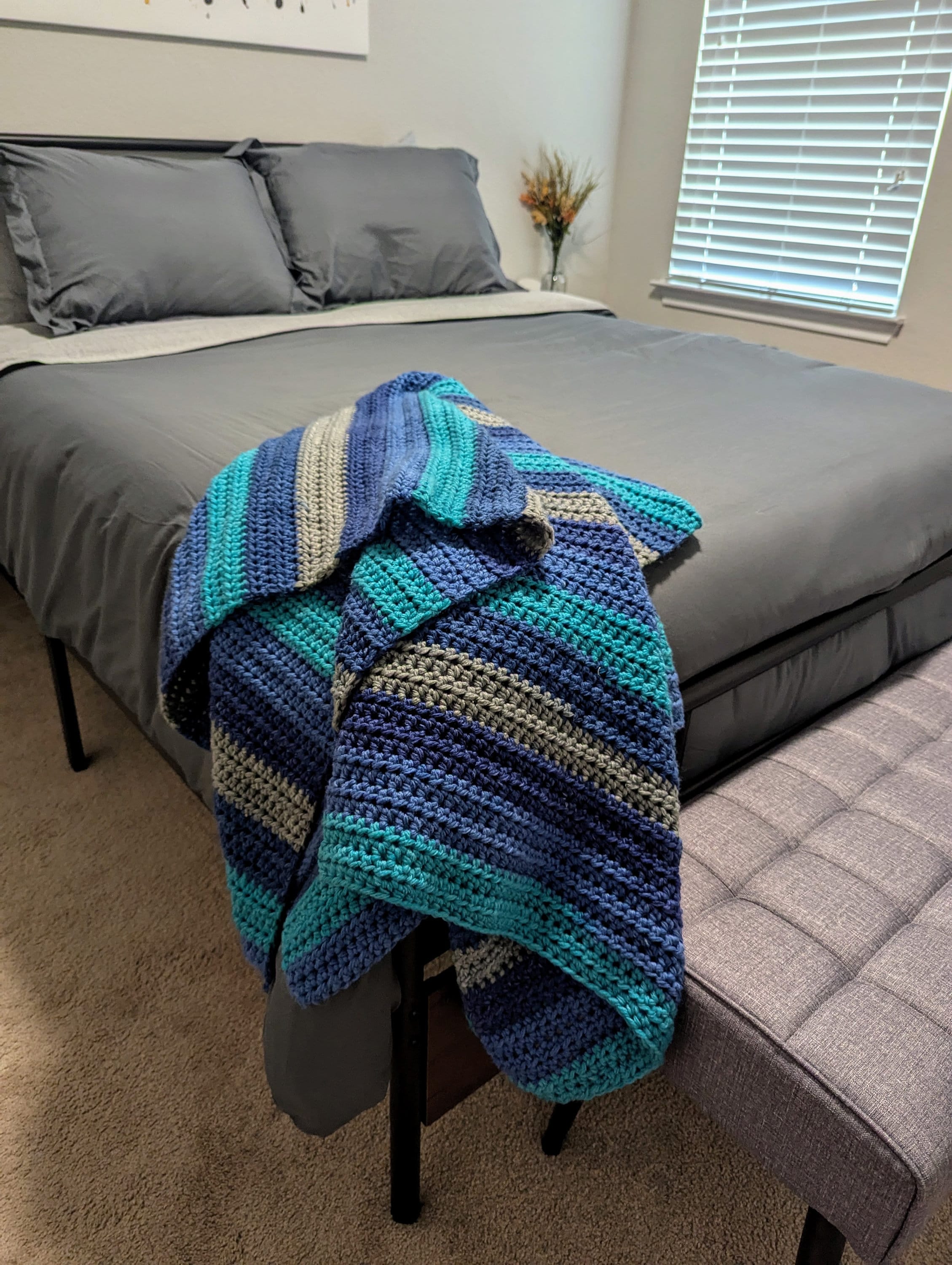 Elegant Shades of Blue Crochet Blanket Handcrafted Crocheted Blanket ...