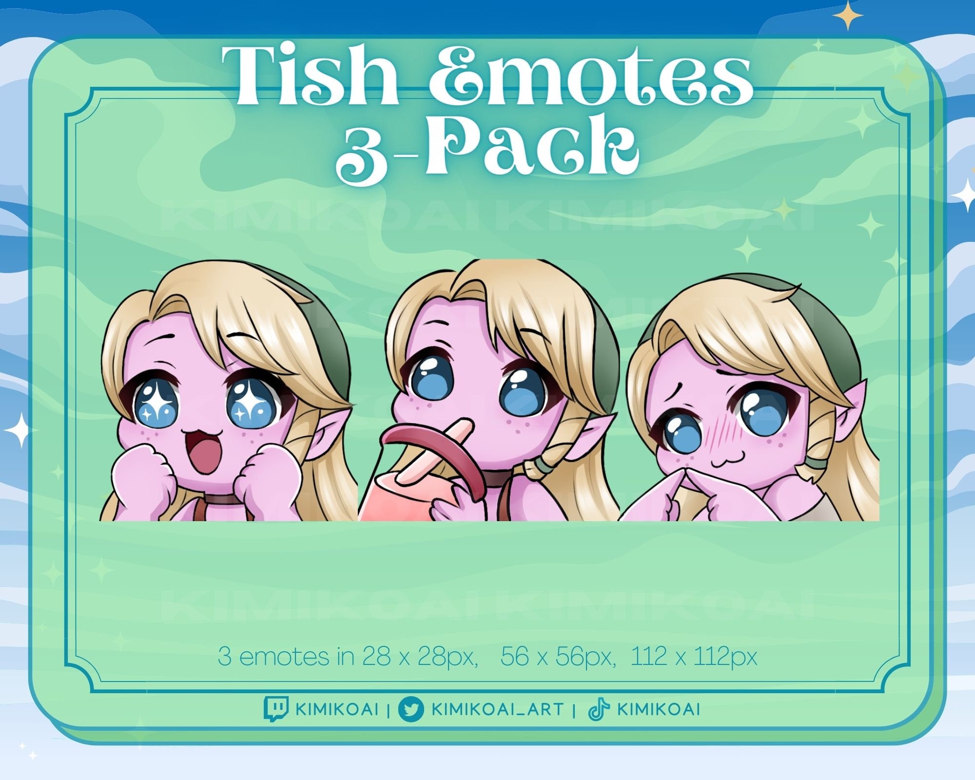 Palia Tish Emote 3 Pack, Shy, Cute, Embarassaed, Sip, Drink, Excited ...