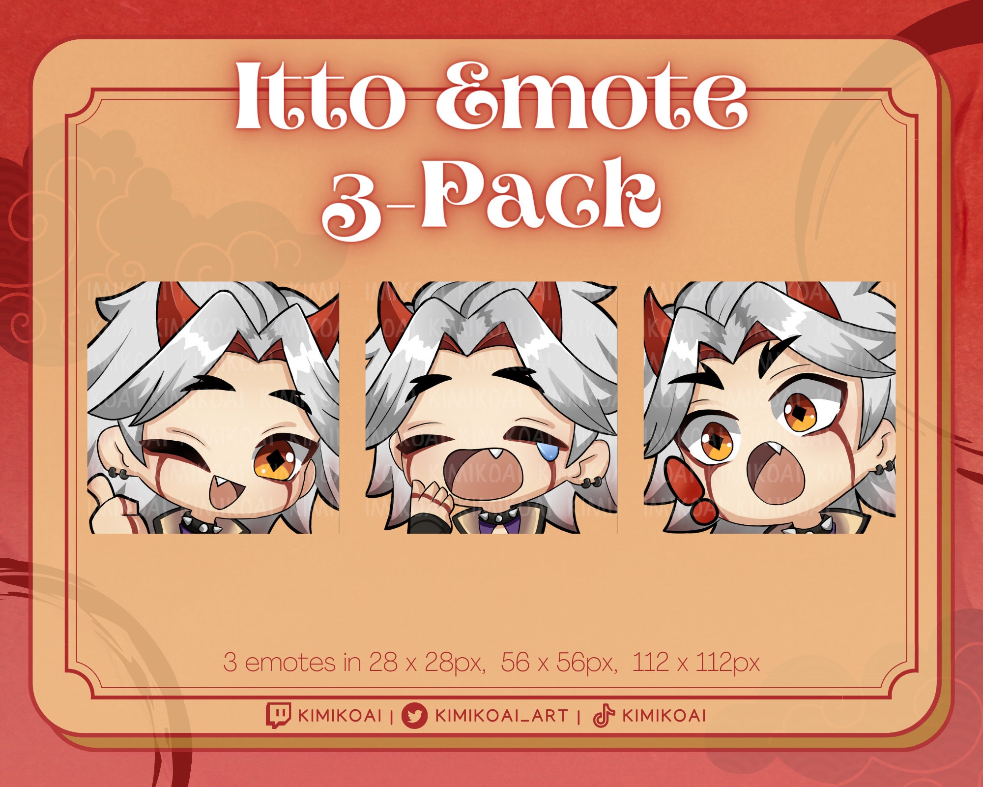 Genshin Impact Arataki Itto 3-pack Emote, Suprised, Yawn, Thumbs up ...
