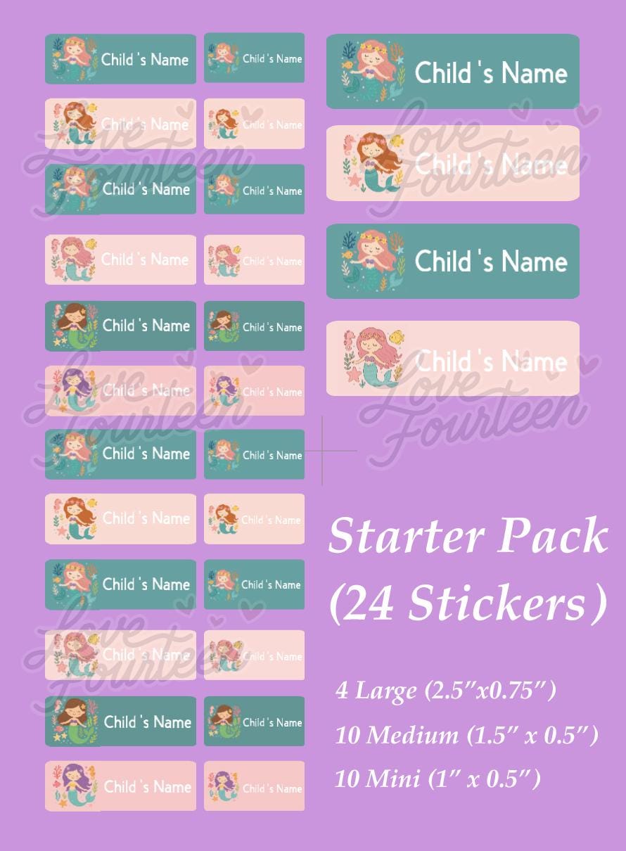 Mermaid Name Labels for Girls – Custom Waterproof Stickers – Daycare ...