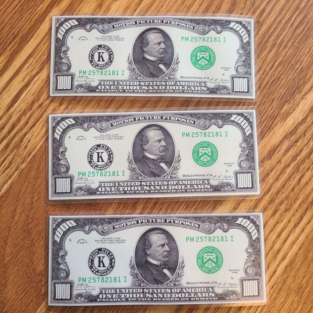 Set of 3/set of 5 Laminated/not Laminated 1000 Dollar Placeholder Bills ...