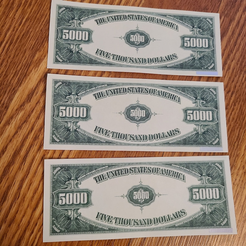 Set of 3/set of 5 Laminated/not Laminated 5000 Dollar Placeholder Bills ...