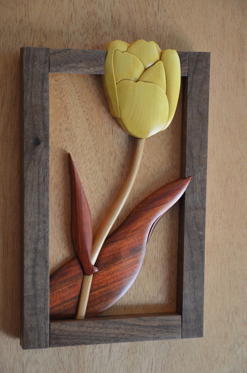 Yellow Tulip Intarsia Art - Etsy