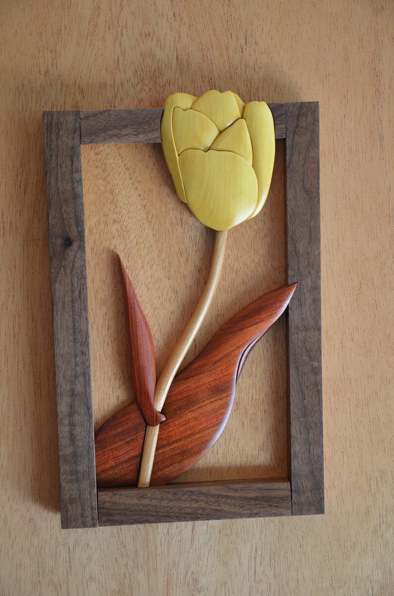 Yellow Tulip Intarsia Art - Etsy
