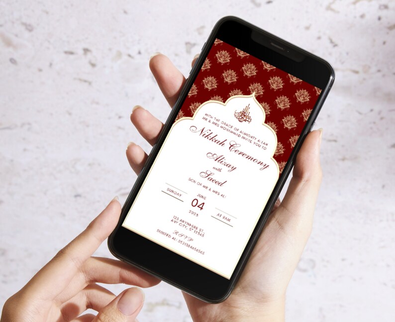 Traditional Walima Invitation Nikkah Invitation Burgundy Muslim Wedding ...