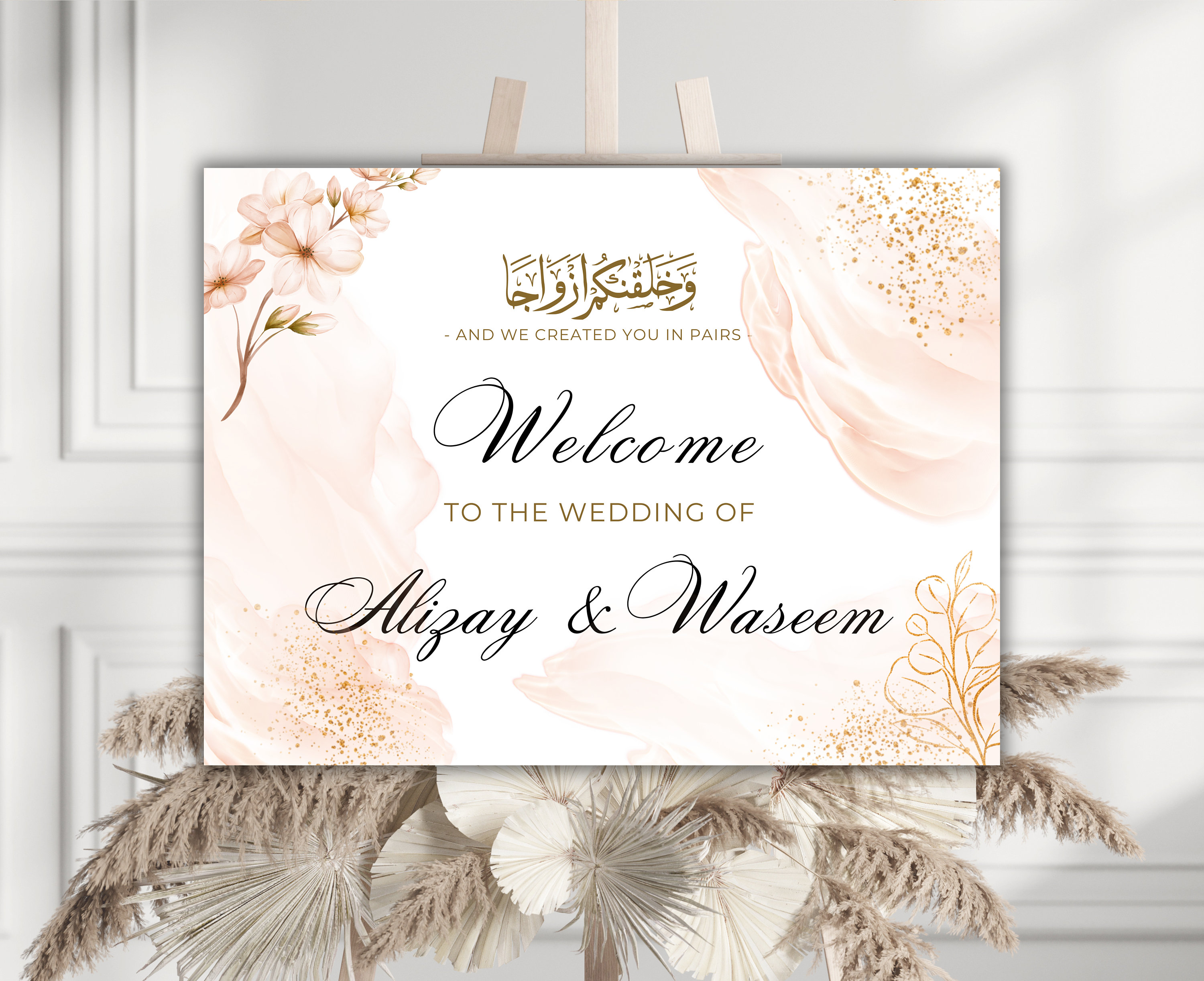 Nikkah Wedding Welcome Sign A3 Peach Personalized Nikkah Nikah Sign ...