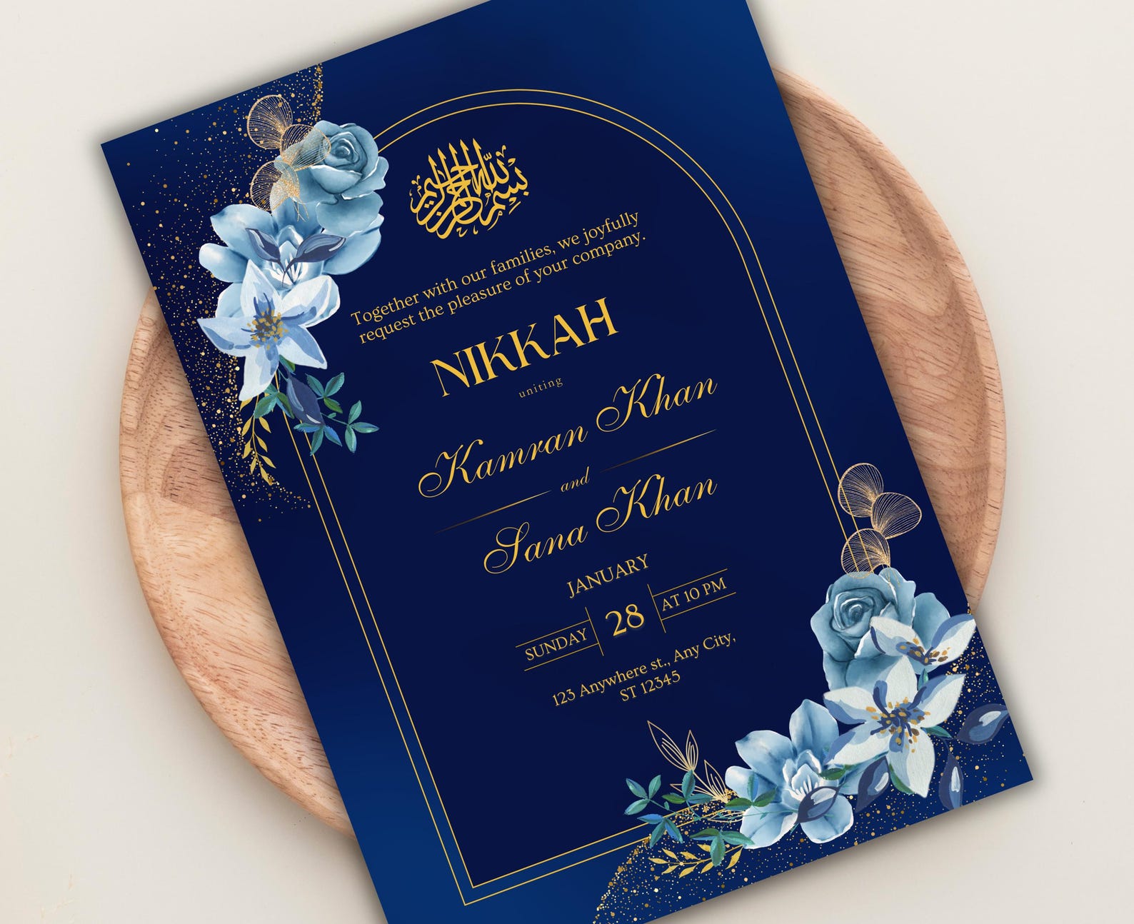 Navy Muslim Invitation Template Blue Nikkah Invitation Digital Navy ...