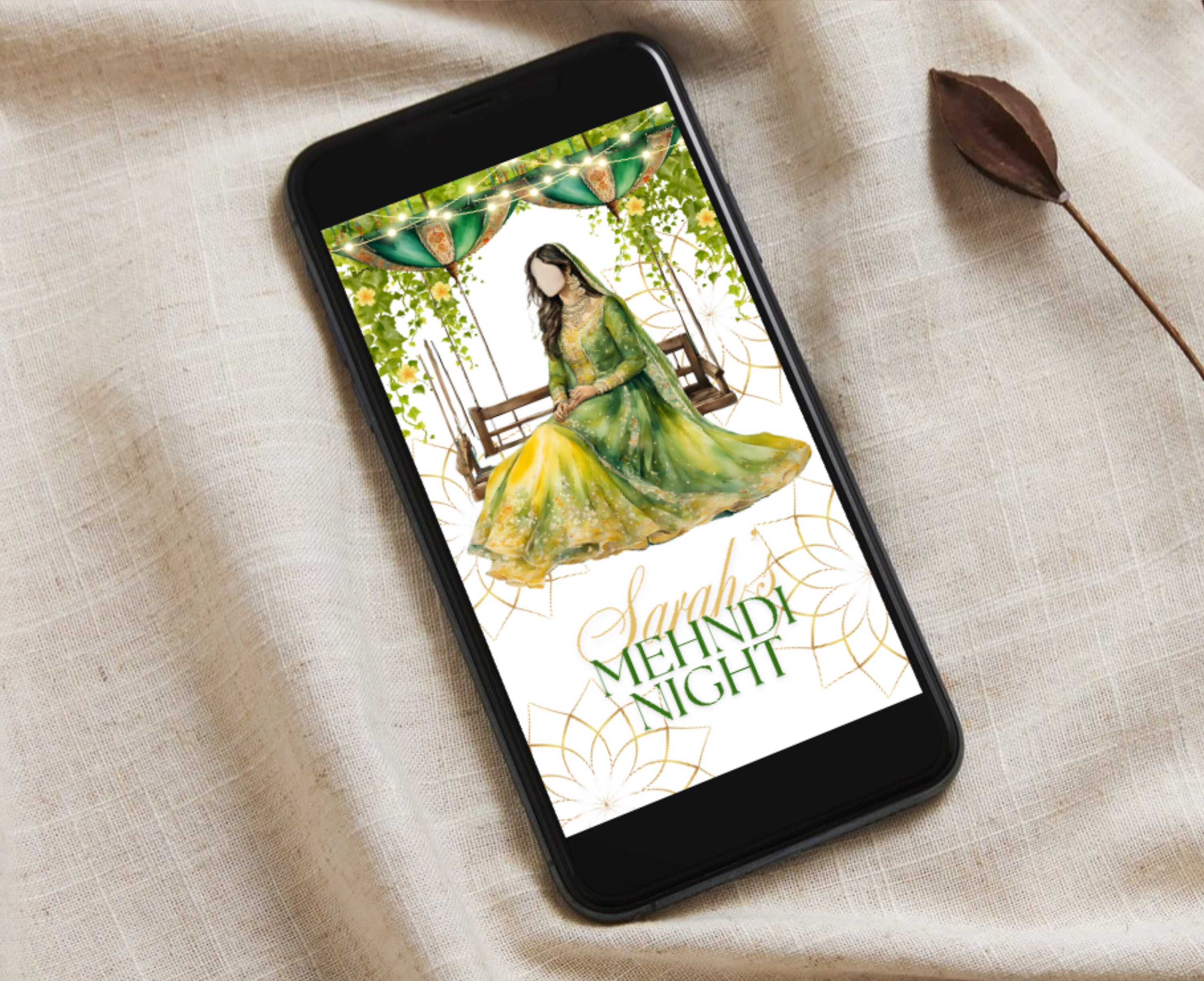 Mehndi Invite Indian Floral Green Mehndi Invitation Umbrella Indian ...