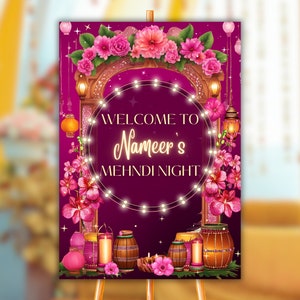Pink Mehendi Night Sign for Bride Mehndi Ki Raat Sign for Henna Party ...