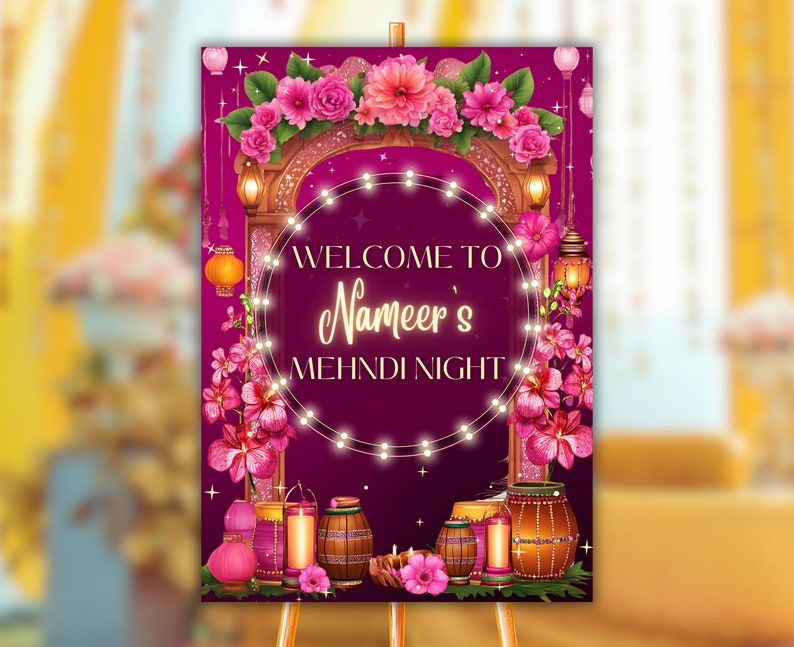 Pink Mehendi Night Sign for Bride Mehndi Ki Raat Sign for Henna Party ...