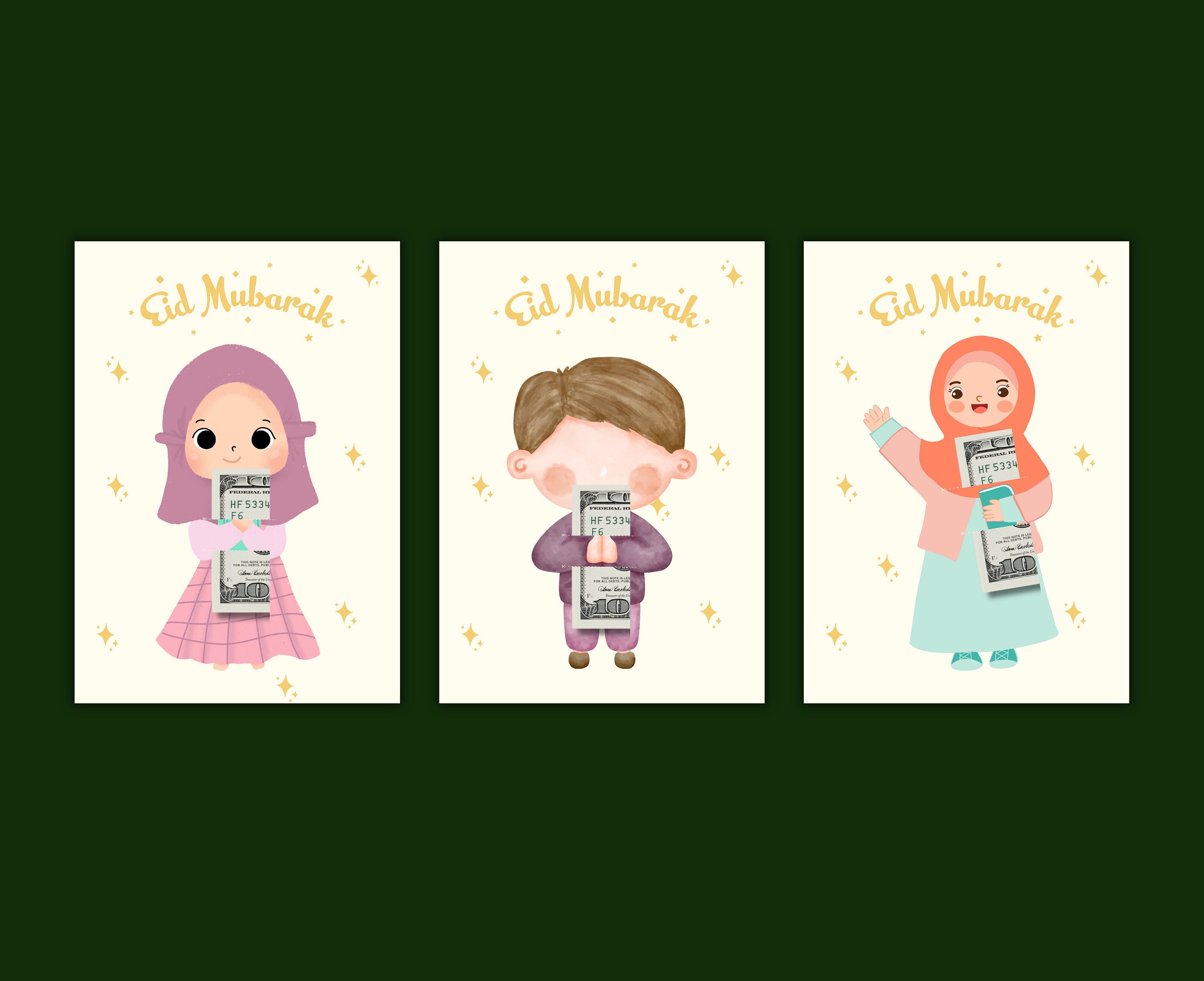 Eidee Money Envelope Card Holders Pack of 10 Eidi Card DIY Eidi Cash ...