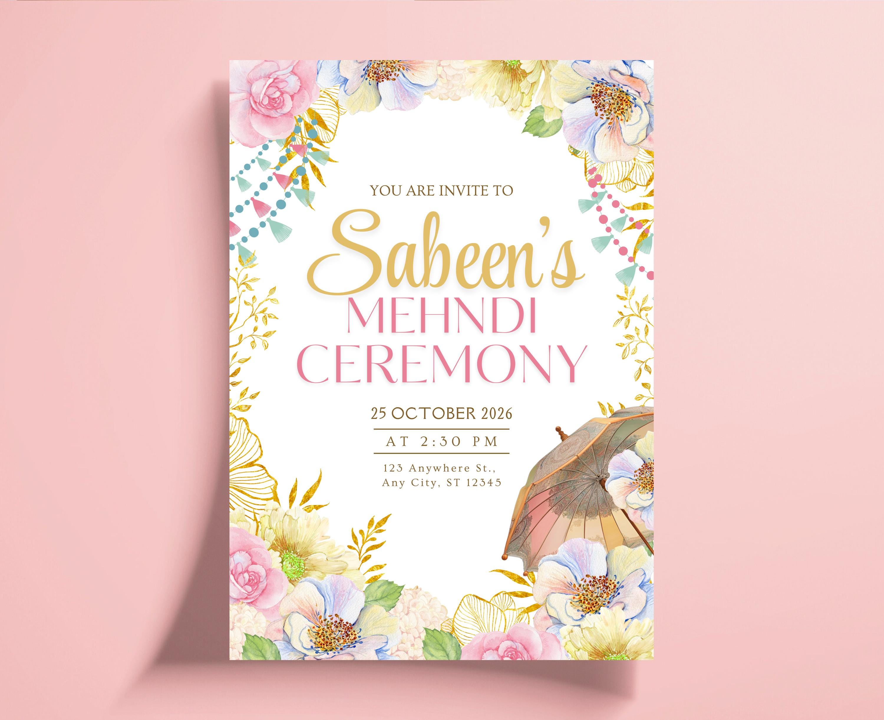 Pastel Mehndi Invitation Digital Invitations Floral Mehendi Invite ...