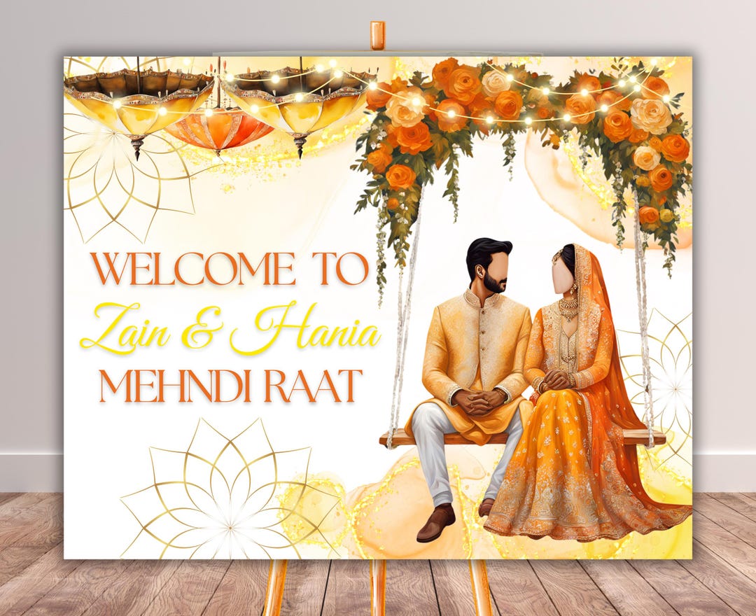 Custom Mendhi Sign Illustration Mehndi Welcome Sign Custom Mehndi Sign ...