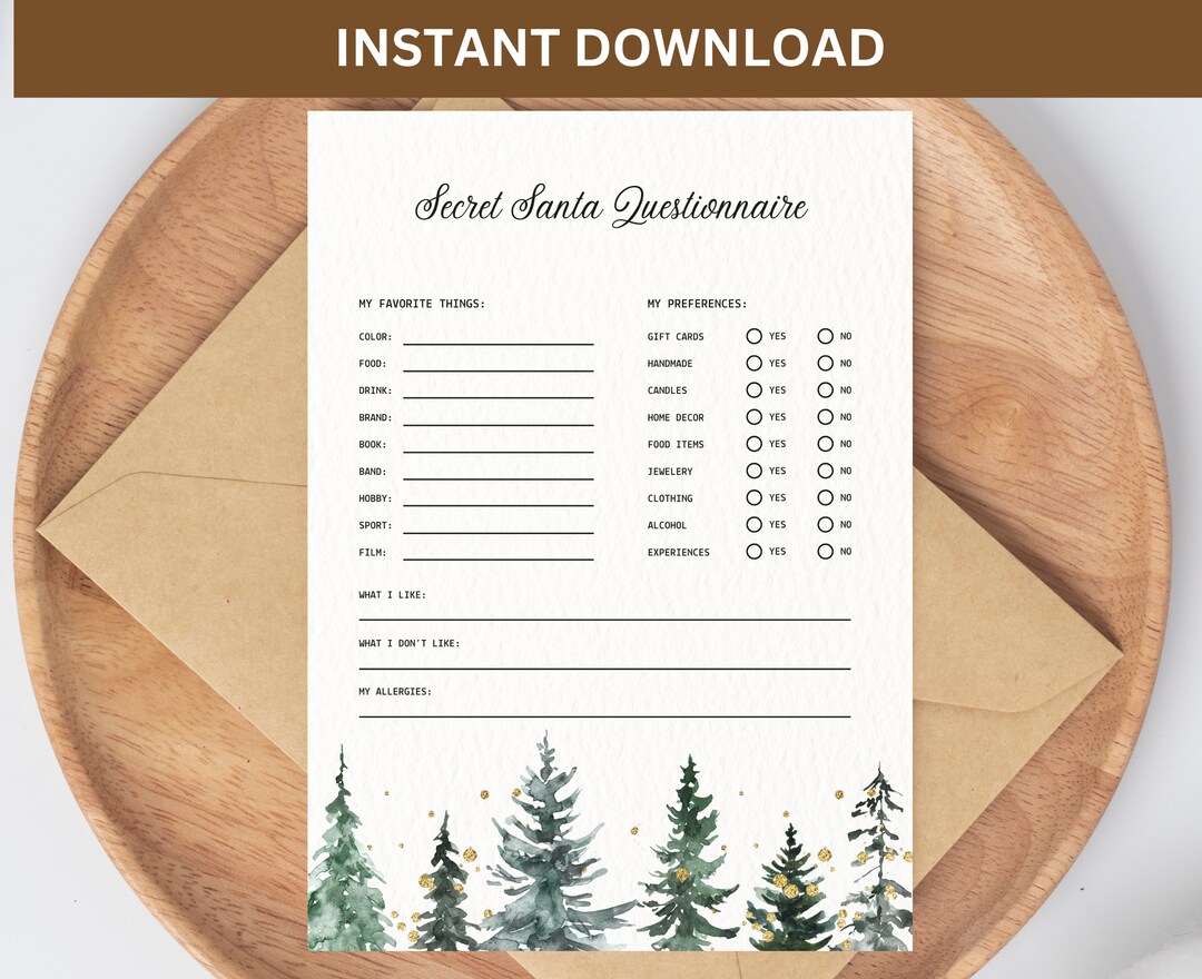 Simple Secret Santa Questionnaire for Work Secret Santa Questions for ...