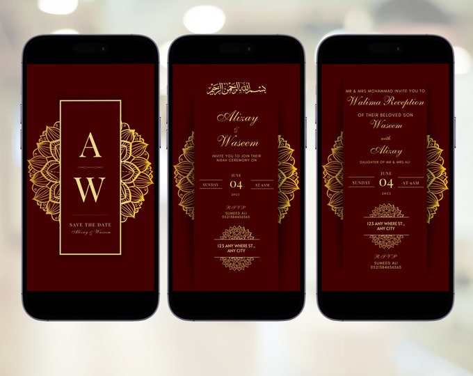 Walima Invitation | Muslim Wedding Invitation | Valima Invitation ...