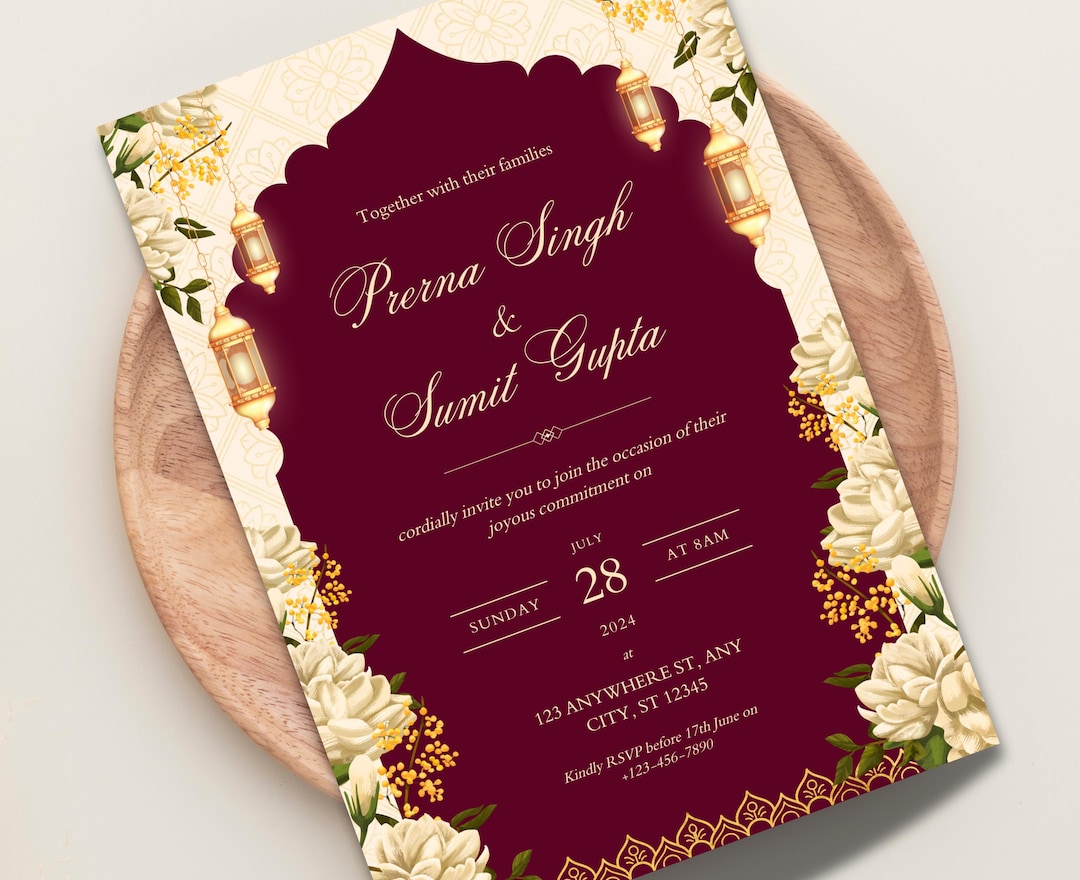 Traditional Indian Wedding Invitation Hindu Wedding Invite Floral Hindu ...