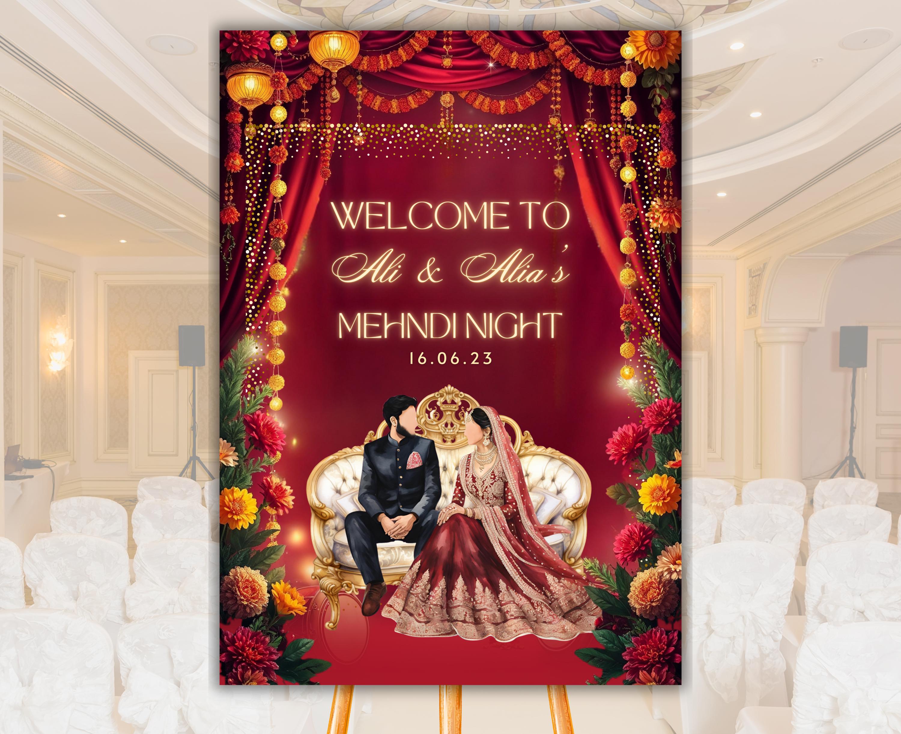 Nikkah Welcome Sign Couple Drawing Walimah Sign Wedding Baraat Welcome ...