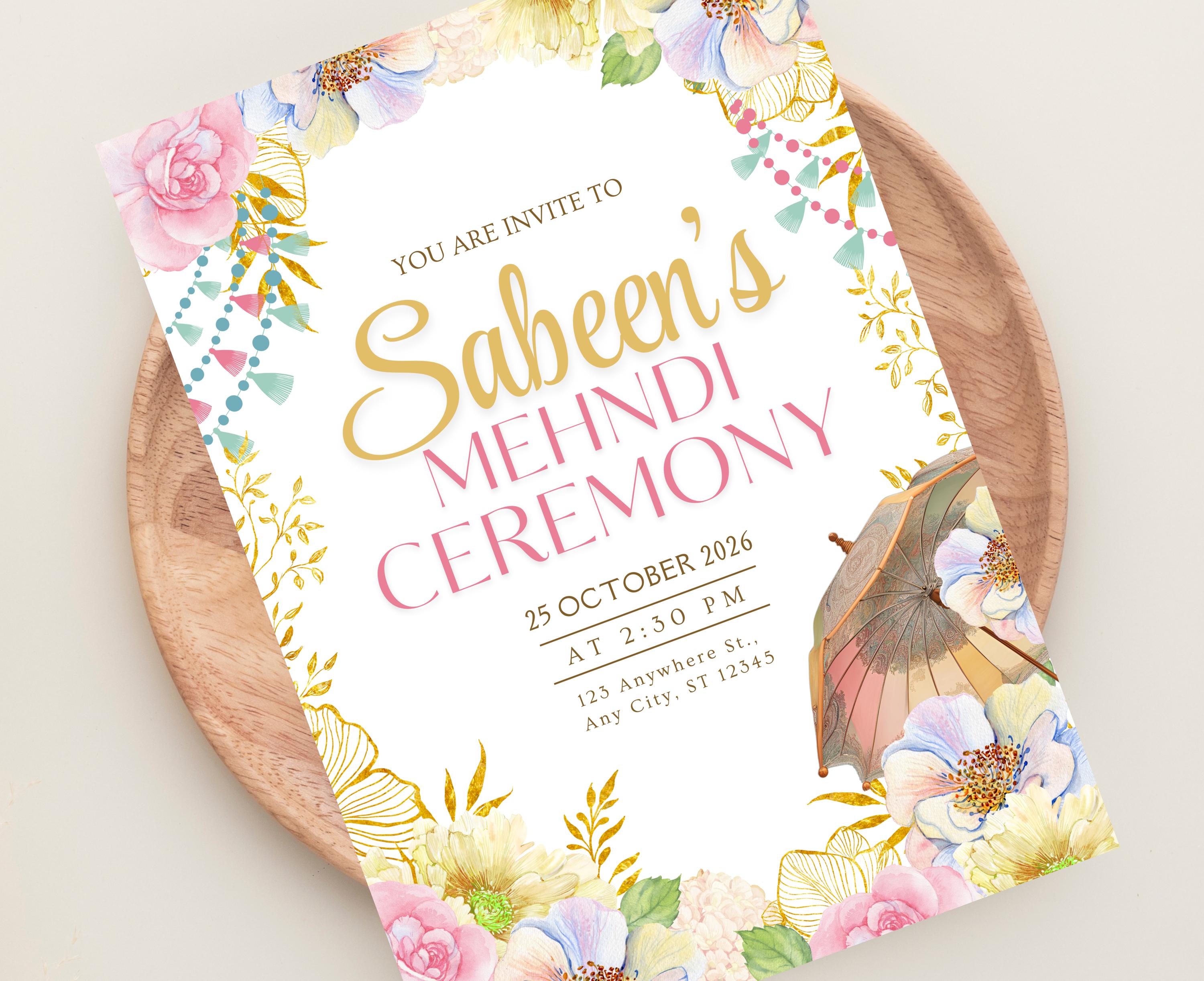 Pastel Mehndi Invitation Digital Invitations Floral Mehendi Invite ...