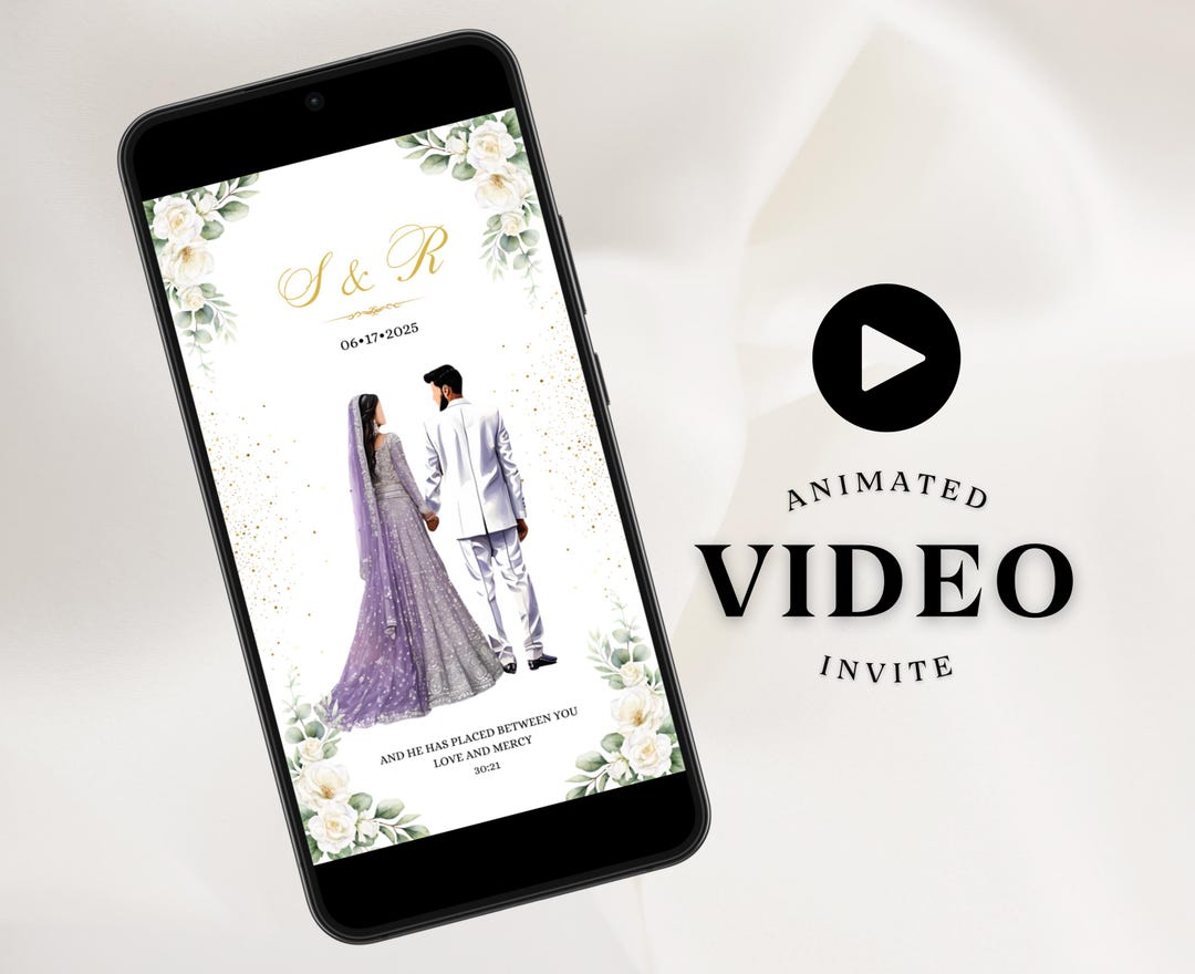 Video Walima Invitation Floral Nikkah Invitation Muslim Wedding ...