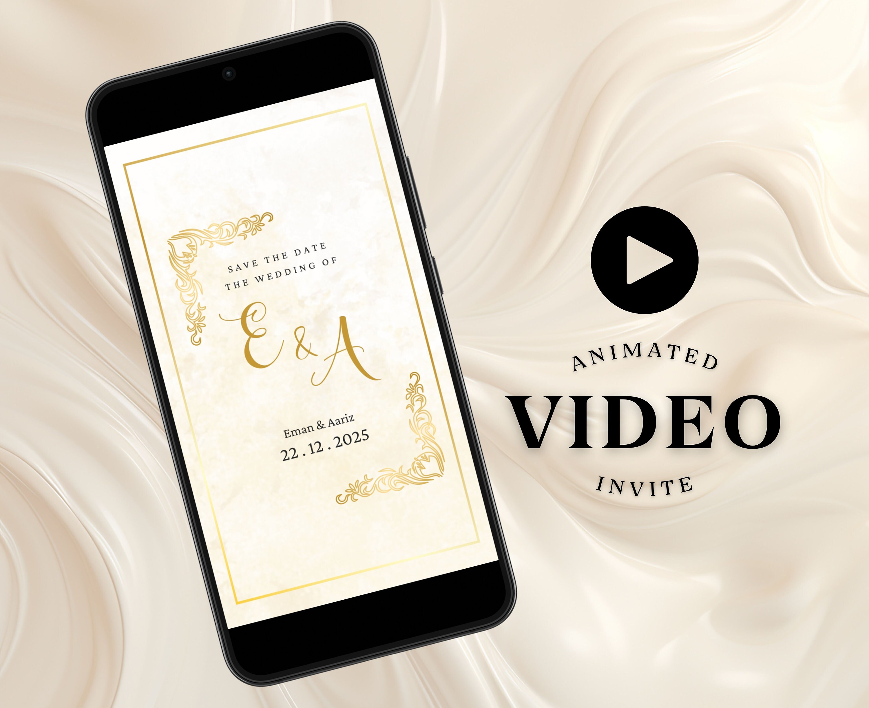 Islamic Gold Muslim Wedding Invite Digital Video Custom Animated Nikah ...