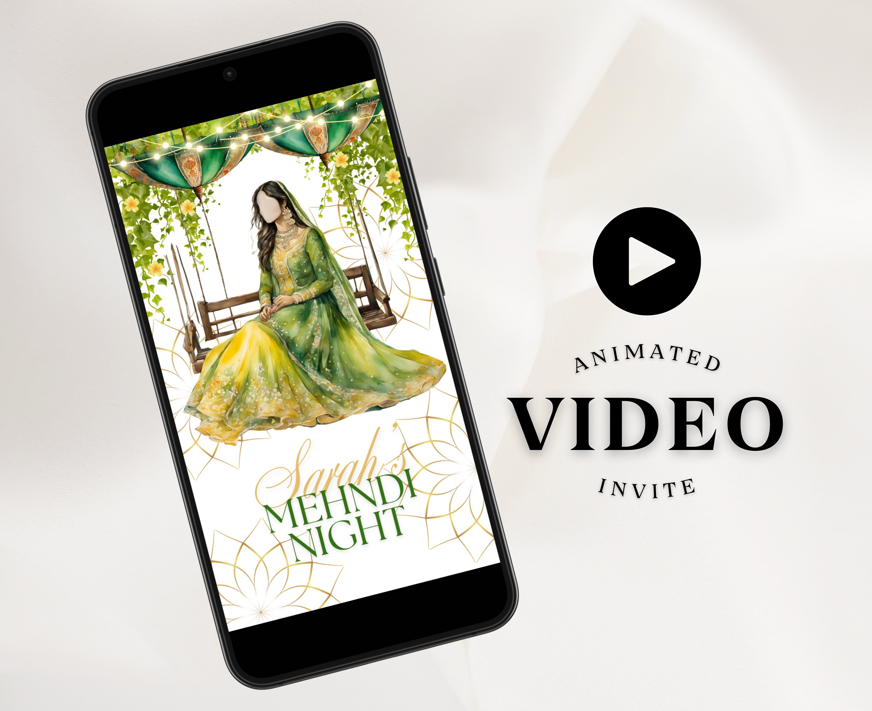 Mehndi Invite Indian Floral Green Mehndi Invitation Umbrella Indian ...