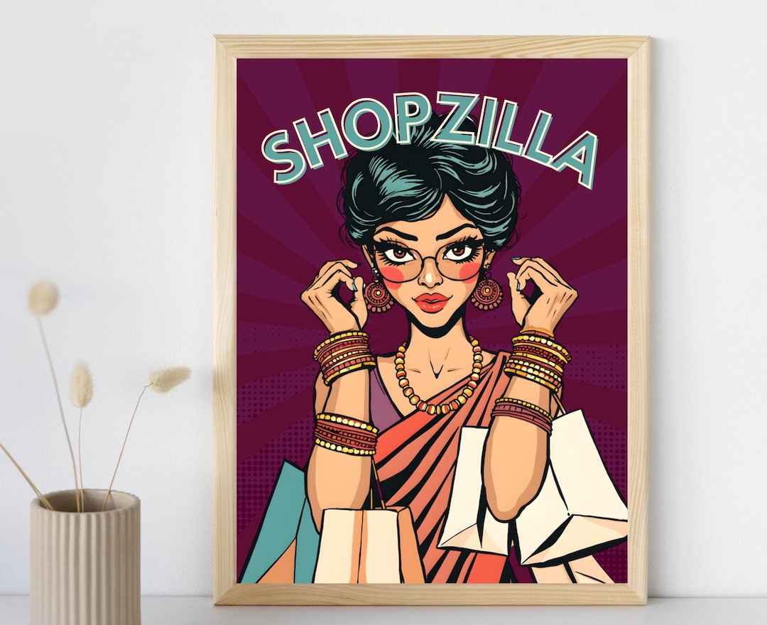 I Love Shopping Indian Lady Wall Print Art Indian Wall Decor Sarcastic ...