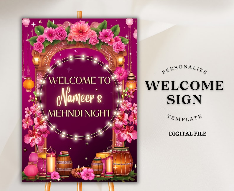 Pink Mehendi Night Sign for Bride Mehndi Ki Raat Sign for Henna Party ...