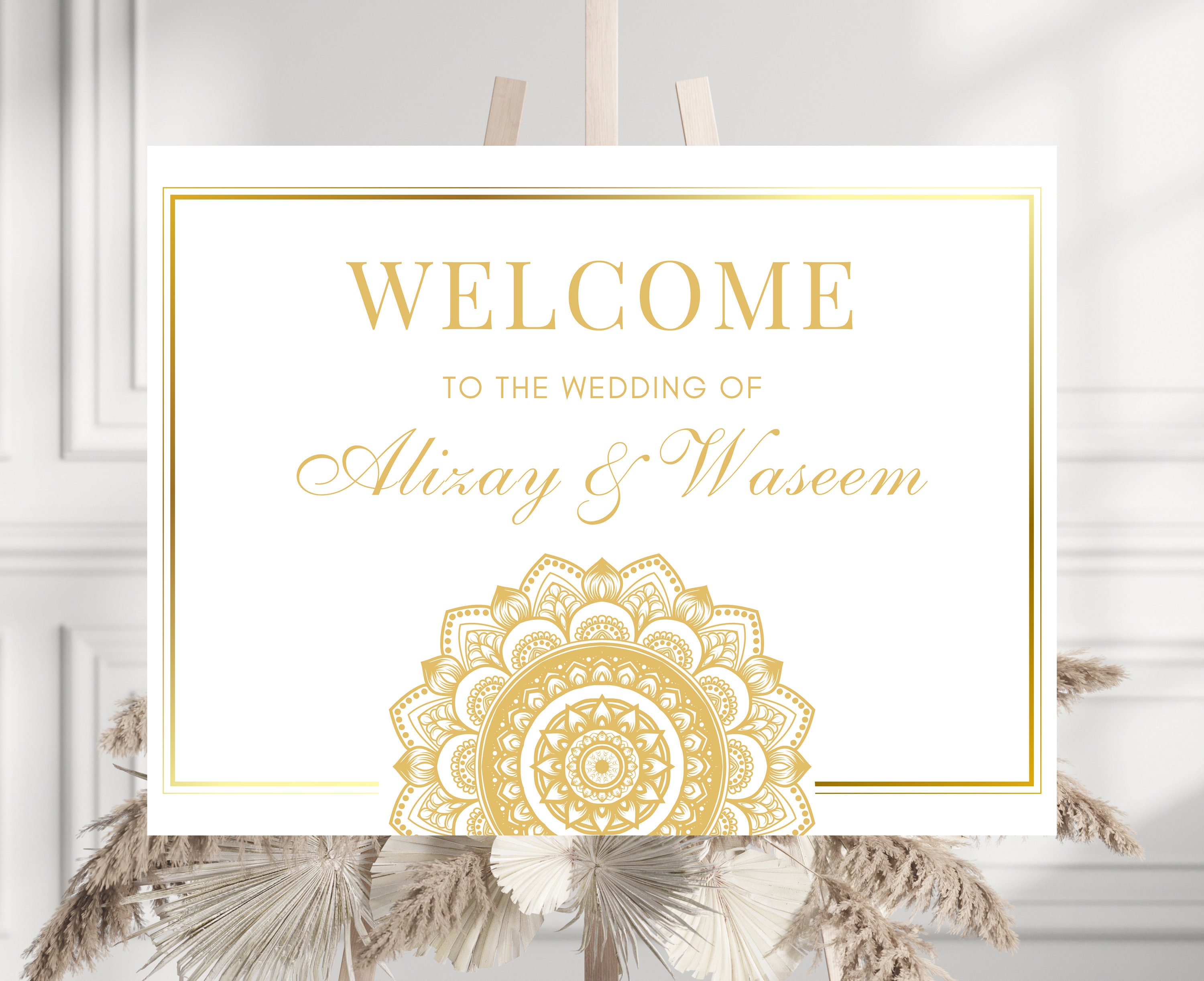 Nikkah Wedding Welcome Sign A3 Gold Personalized Nikkah Nikah Sign ...