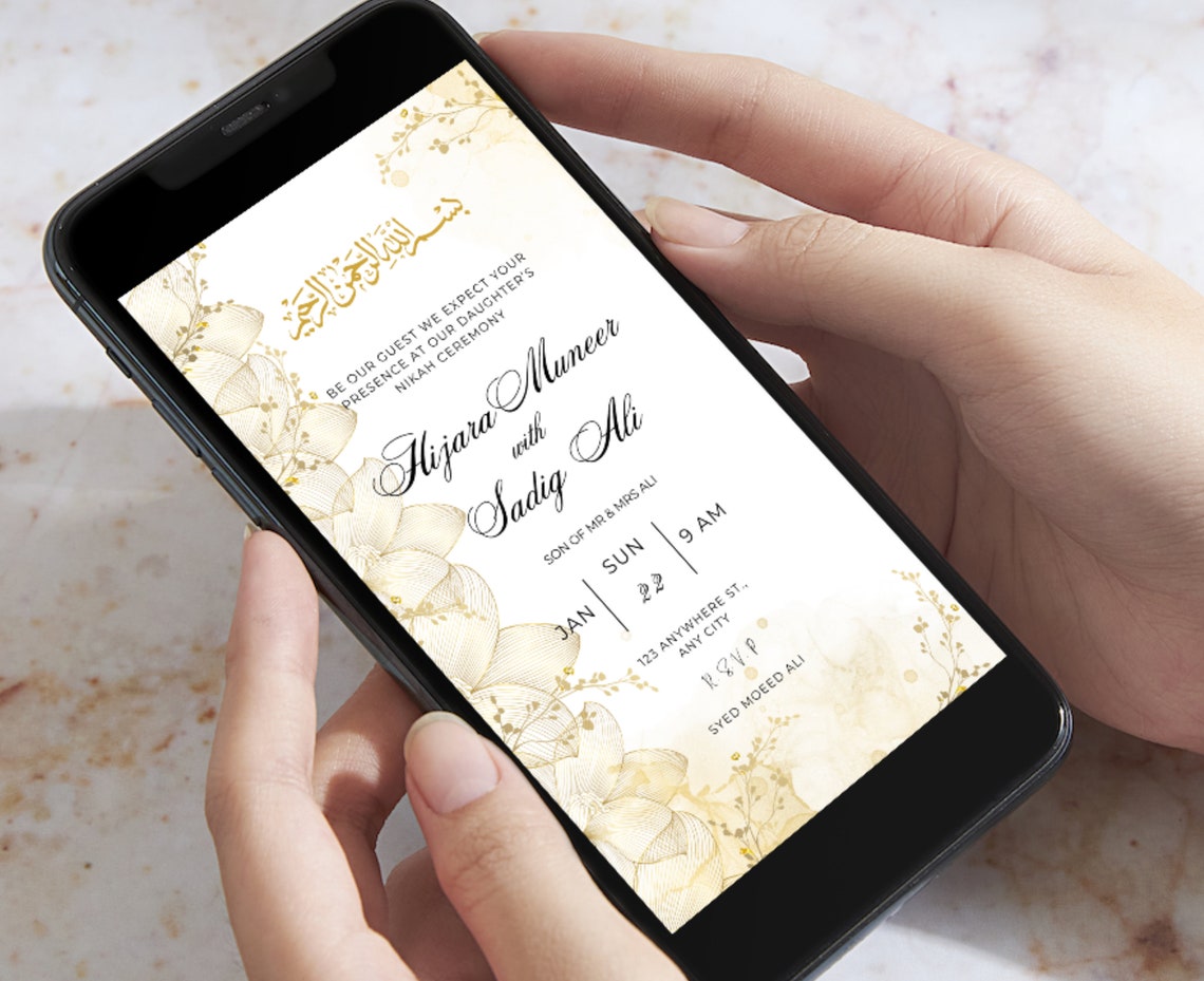 Muslim Wedding Invite Islamic Gold Digital Video Custom Animated Nikah ...