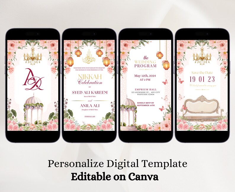 Faire Part Mariage Muslim Wedding Invite Islamic Pink Floral Wedding ...